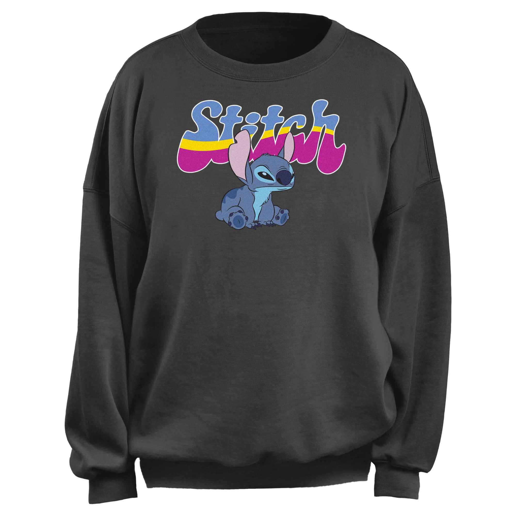 Junior's Lilo & Stitch Groovy Squinting Stitch Sweatshirt Charcoal ...