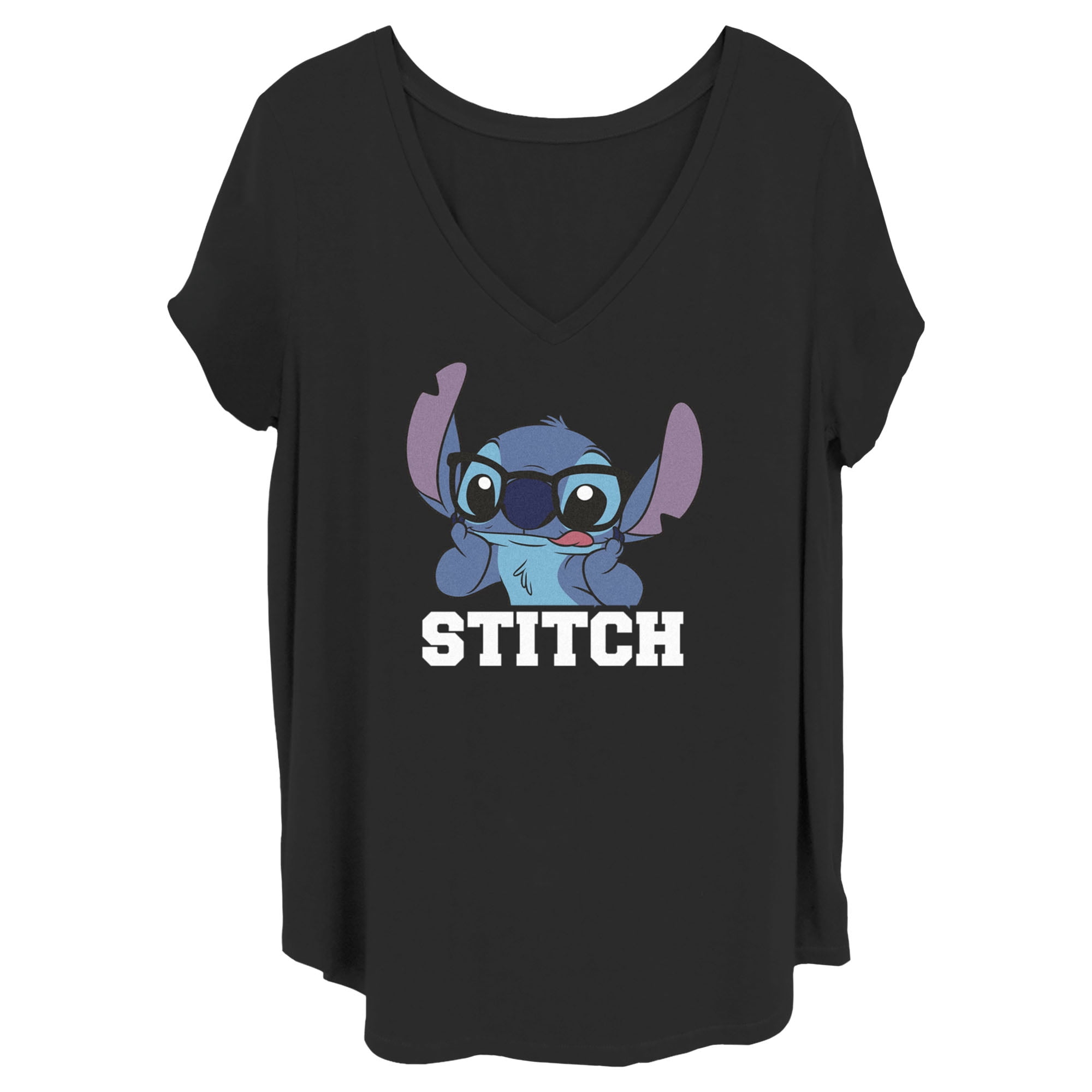 Junior's Lilo & Stitch Silly Black Glasses Graphic Tee Black 1X ...