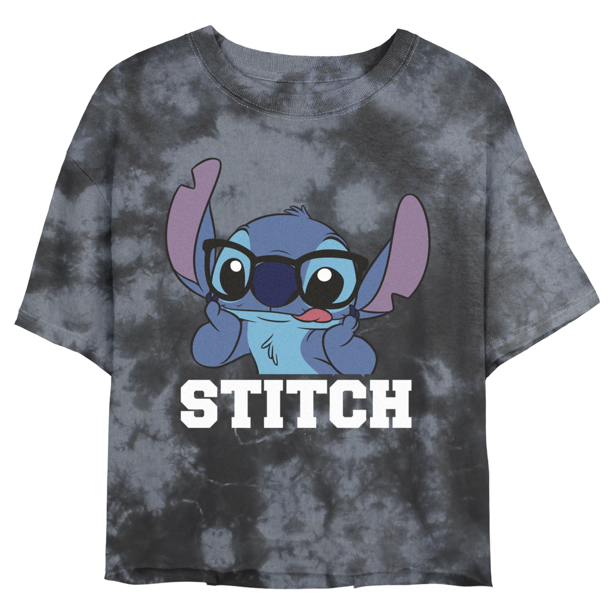 Junior's Lilo & Stitch Silly Black Glasses Graphic Crop T-Shirt Black ...