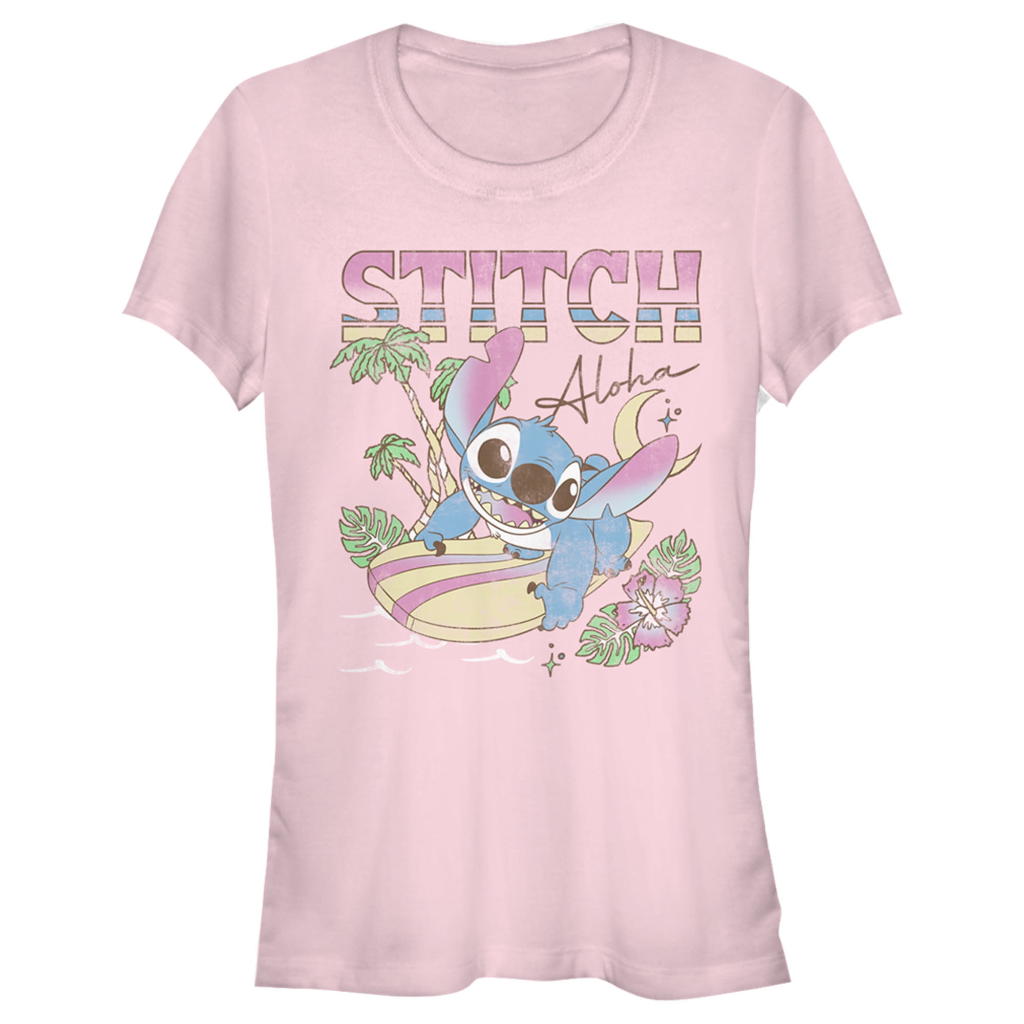 Junior's Lilo & Stitch Surfing Stitch Graphic Tee Light Pink Small ...