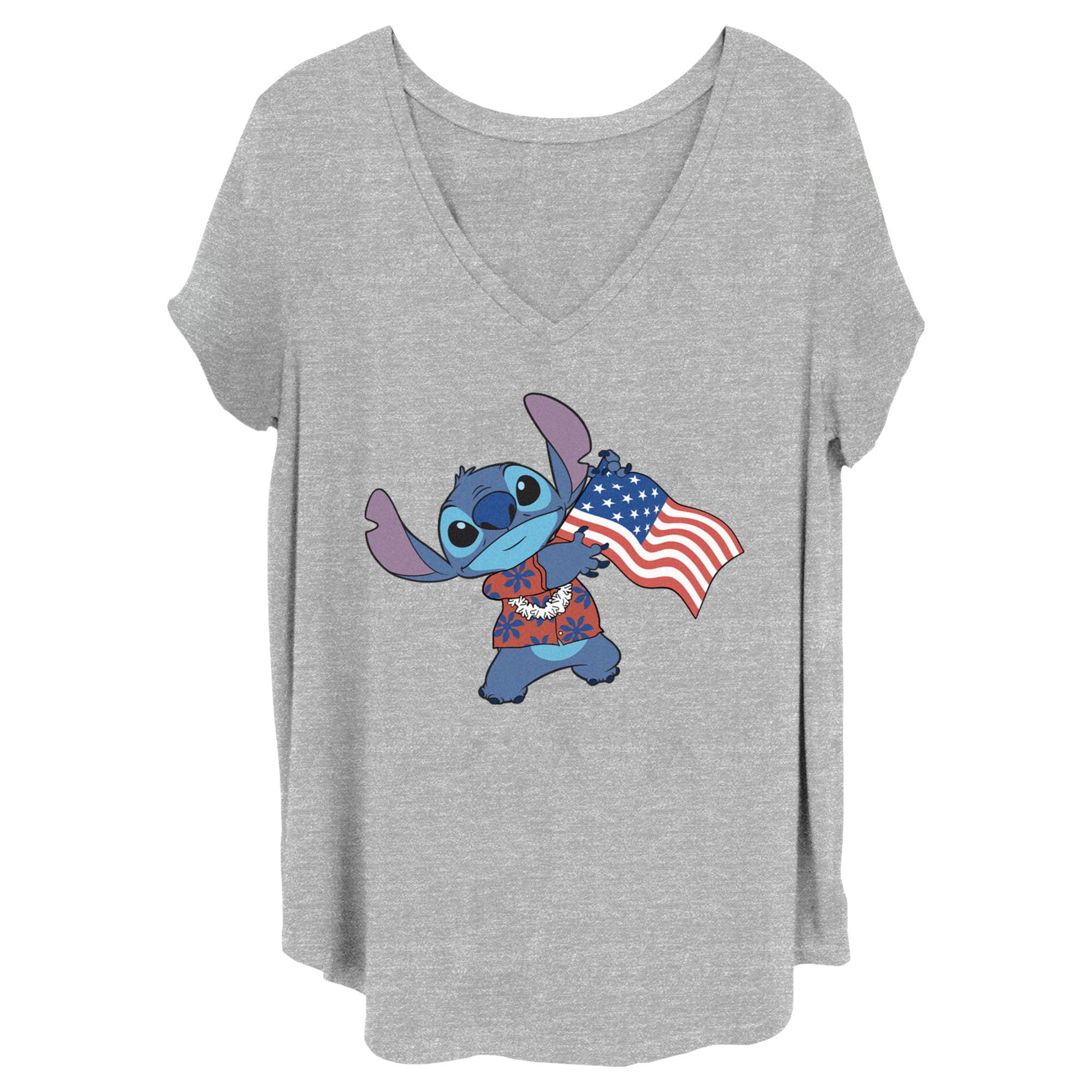 Junior's Lilo & Stitch Tropical American Flag Graphic Tee Heather Gray ...
