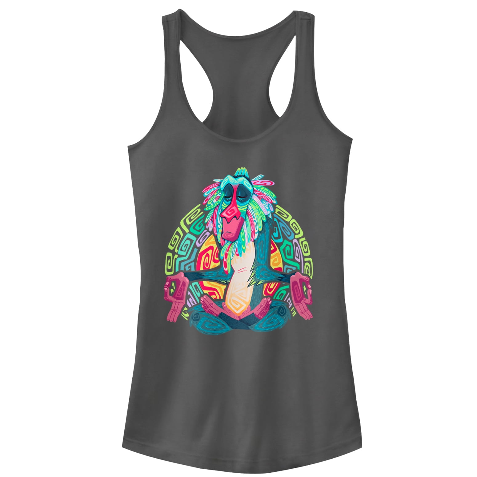 Junior's Lion King Rafiki Geometric Rainbow Racerback Tank Top Charcoal ...