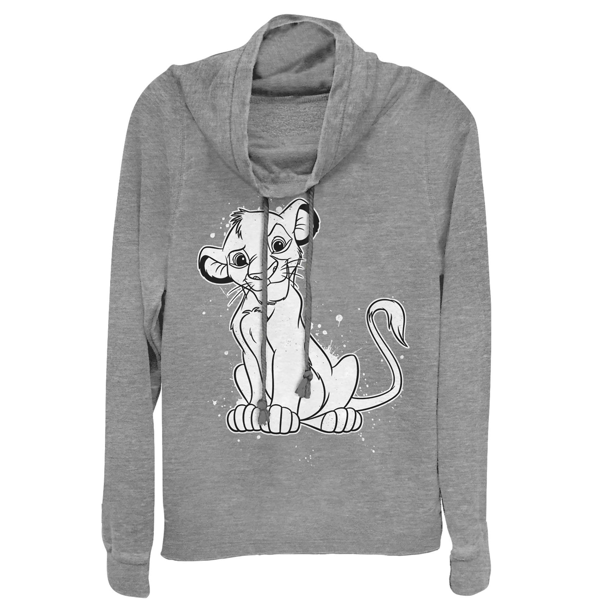Junior's Lion King Simba Smirk Paint Splatter Print Cowl Neck ...