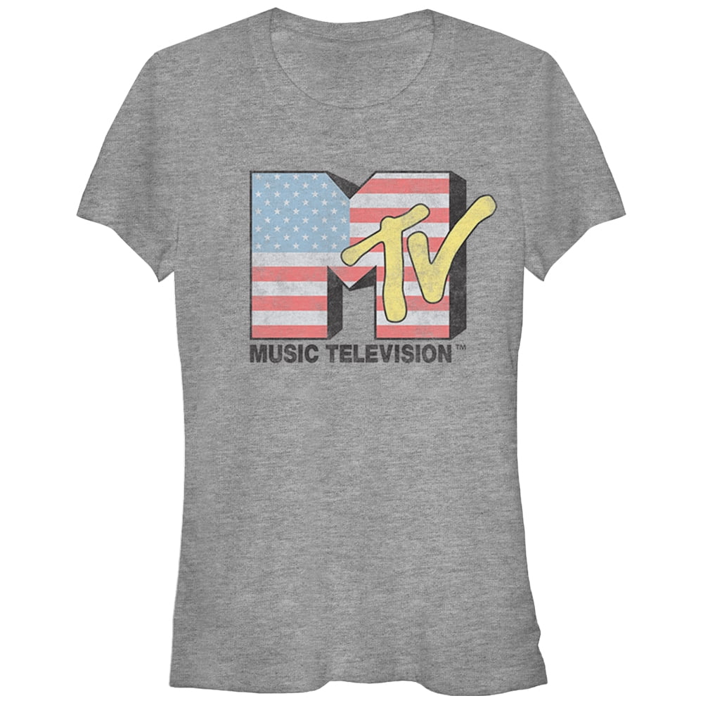 Junior's MTV American Flag Logo Graphic Tee Athletic Heather Small ...