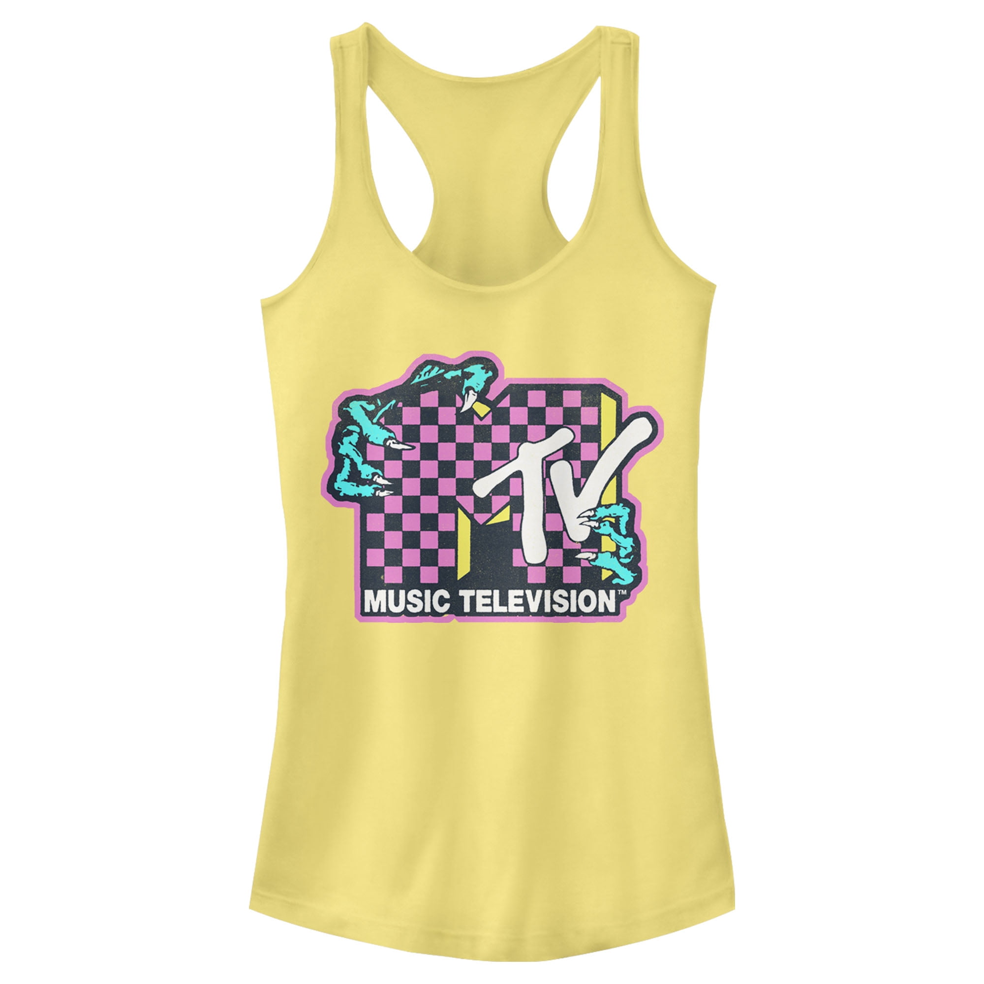 Junior's MTV Checker Dragon Logo Racerback Tank Top Banana X Large ...