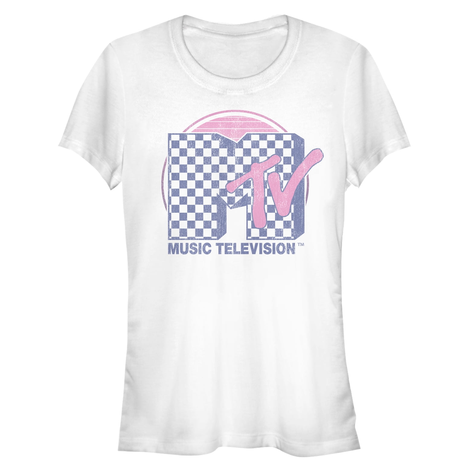 Junior's MTV Checkerboard Logo Graphic Tee White Small - Walmart.com