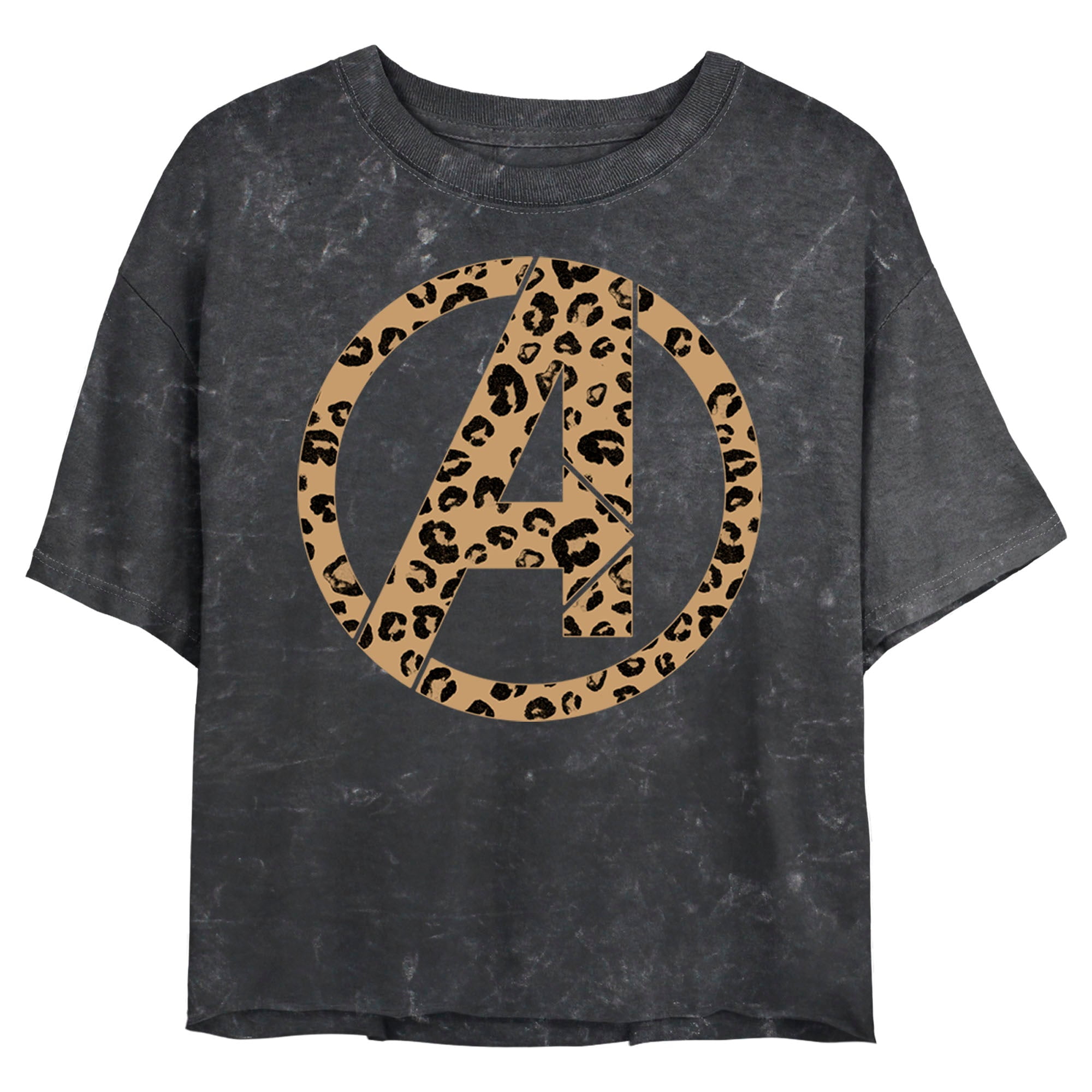 Junior's Marvel Avengers Logo Leopard Fill Mineral Wash Crop Top ...