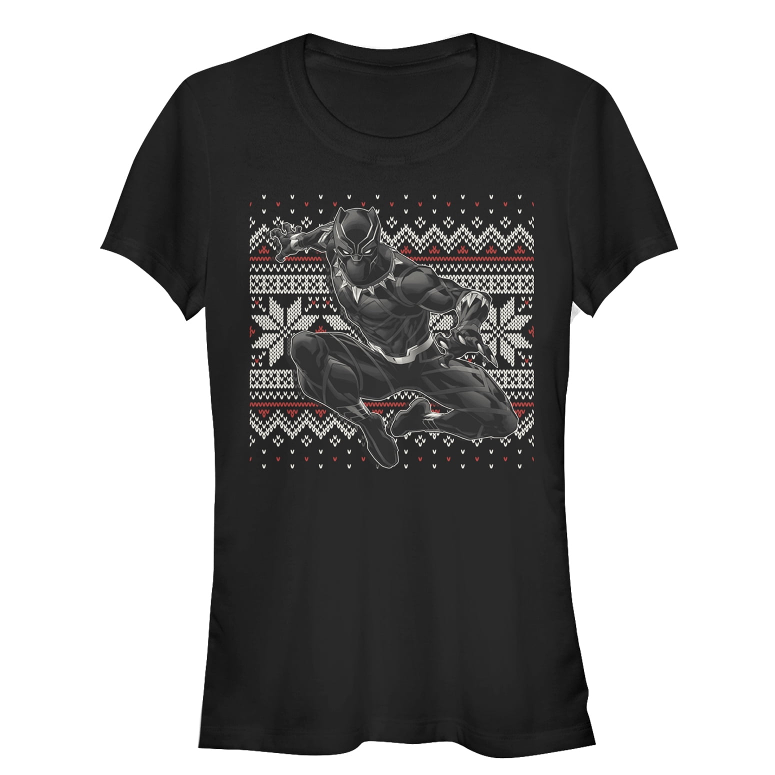 Junior's Marvel Black Panther Knit Pattern Print Graphic Tee Black 2X ...