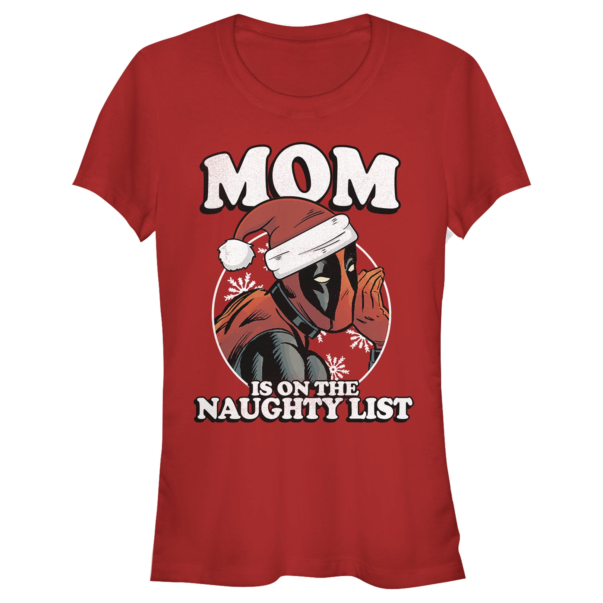 Junior's Marvel Christmas Deadpool Mom on Naughty List Graphic Tee Red ...