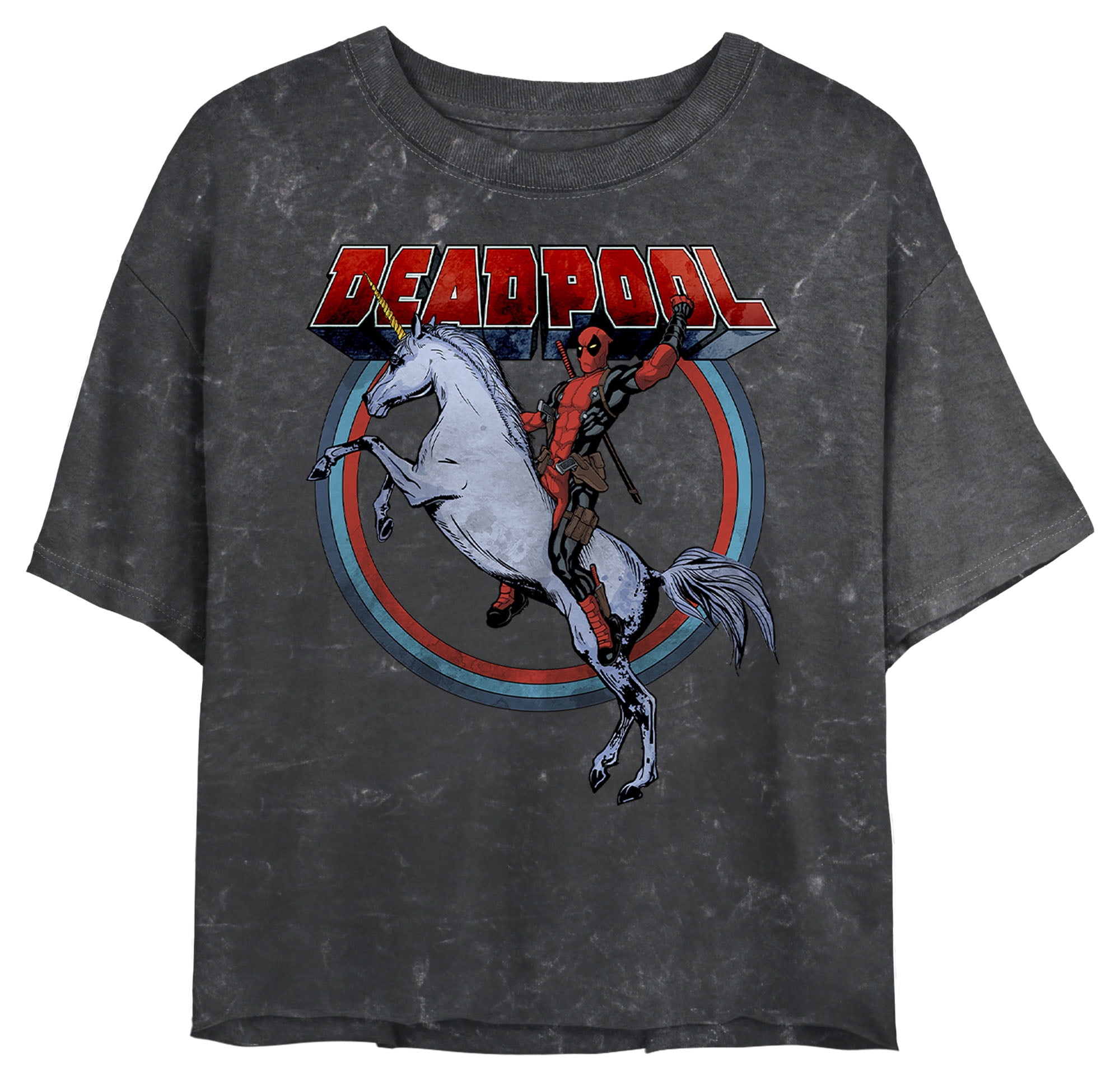 Junior's Marvel Deadpool Unicorn Ride Graphic Crop T-Shirt - Walmart.com