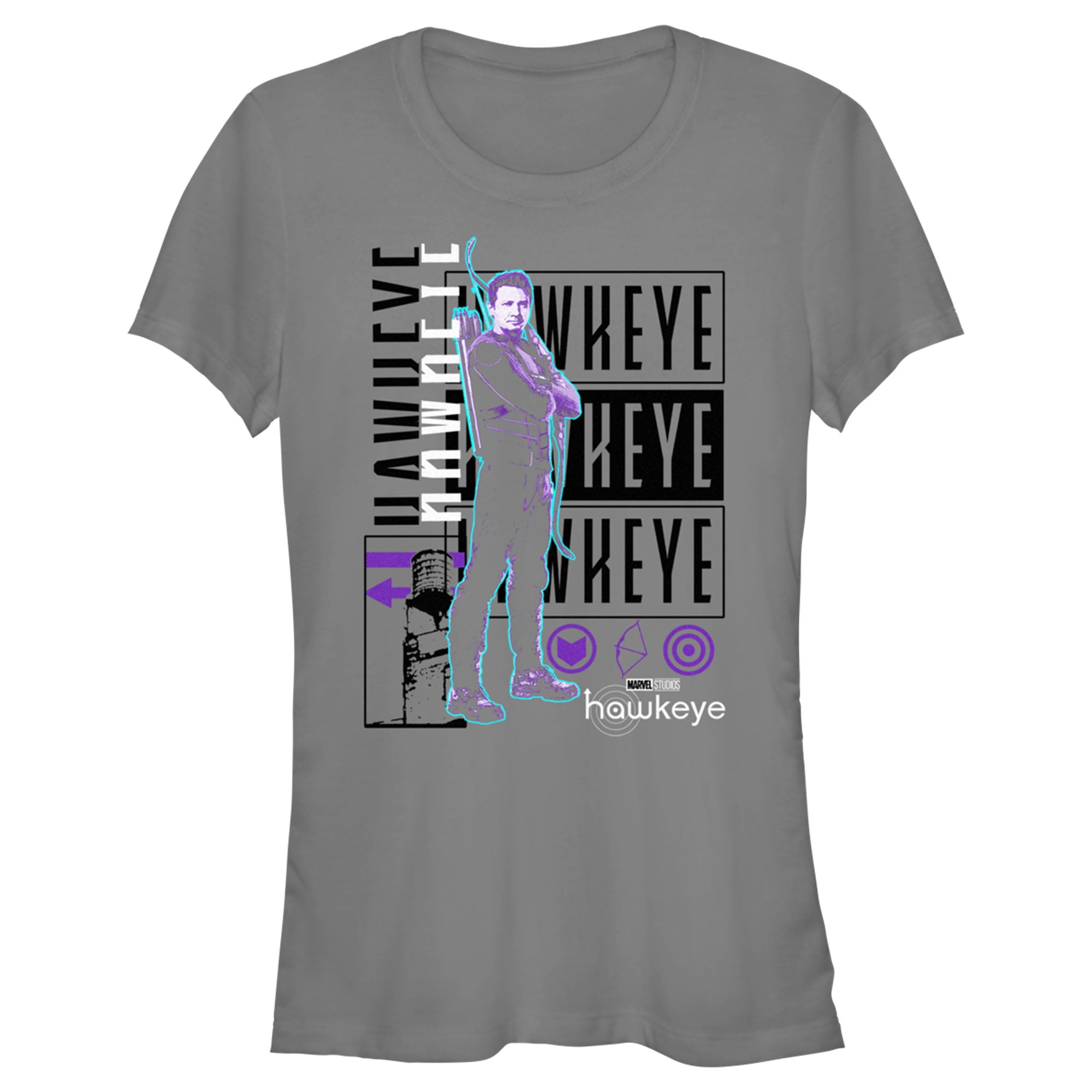 Junior's Marvel Hawkeye Bright Neon Portrait Graphic Tee Charcoal ...