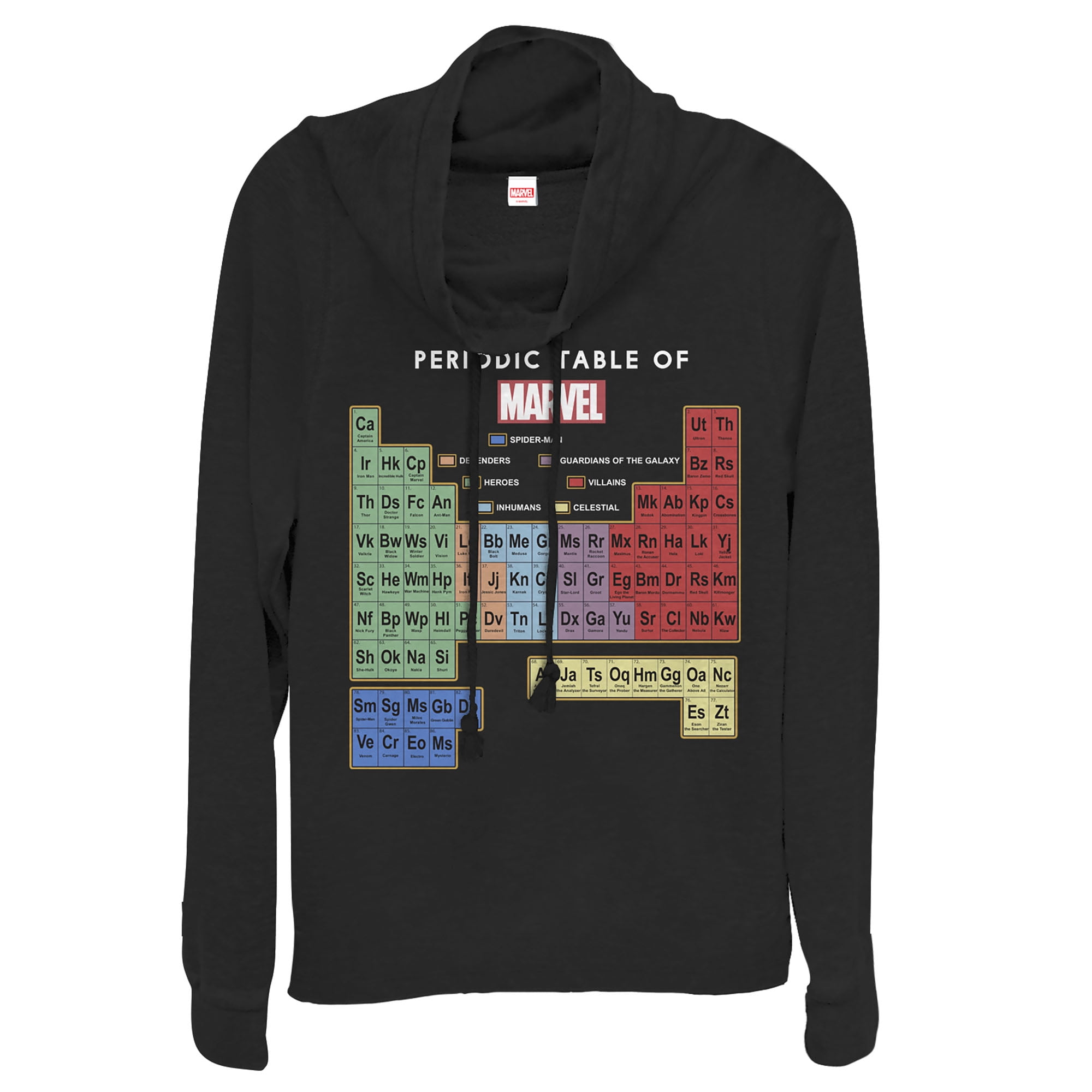 Junior's Marvel Periodic Table of Favorite Heroes Cowl Neck Sweatshirt ...