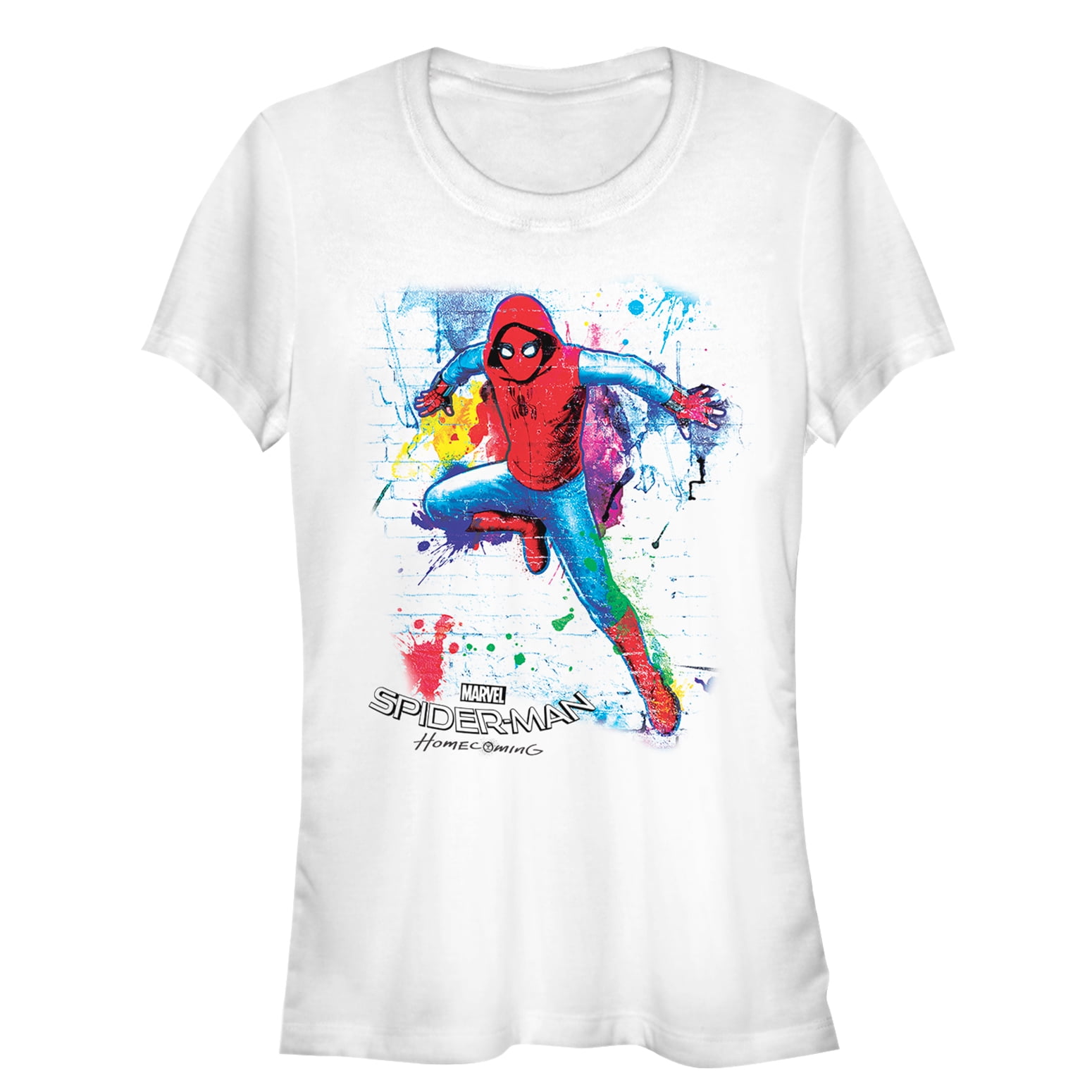 Junior's Marvel Spider-Man: Homecoming Paint Splatter Graphic Tee White ...