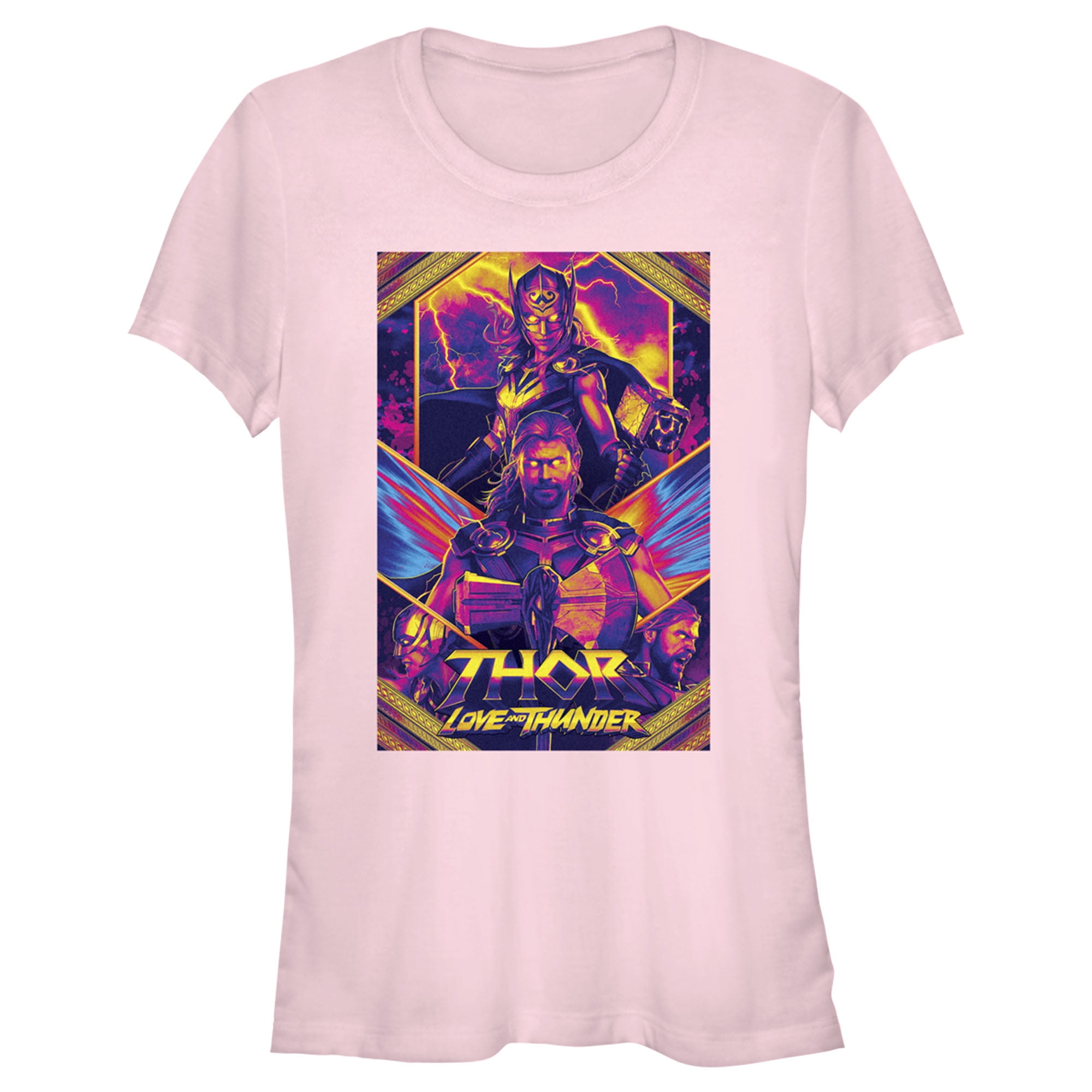Junior's Marvel: Thor: Love and Thunder Heroes Poster Graphic Tee Light ...