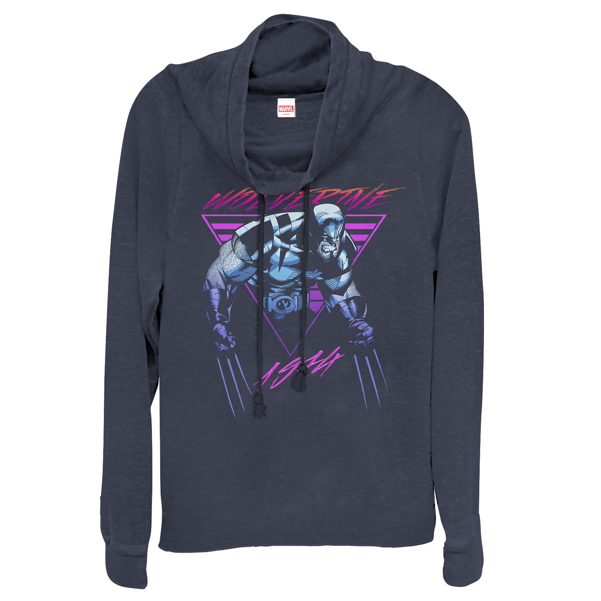 Junior's Marvel X-Men Retro Wolverine Cowl Neck Sweatshirt Navy Blue ...
