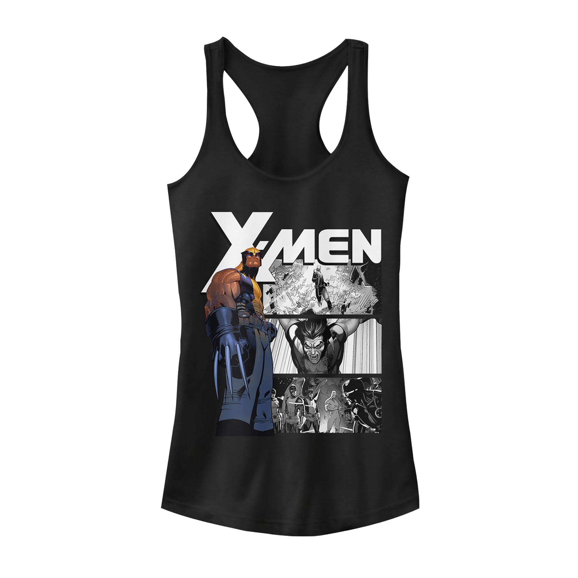 Junior's Marvel X-Men Wolverine Panels Racerback Tank Top Black 2X ...