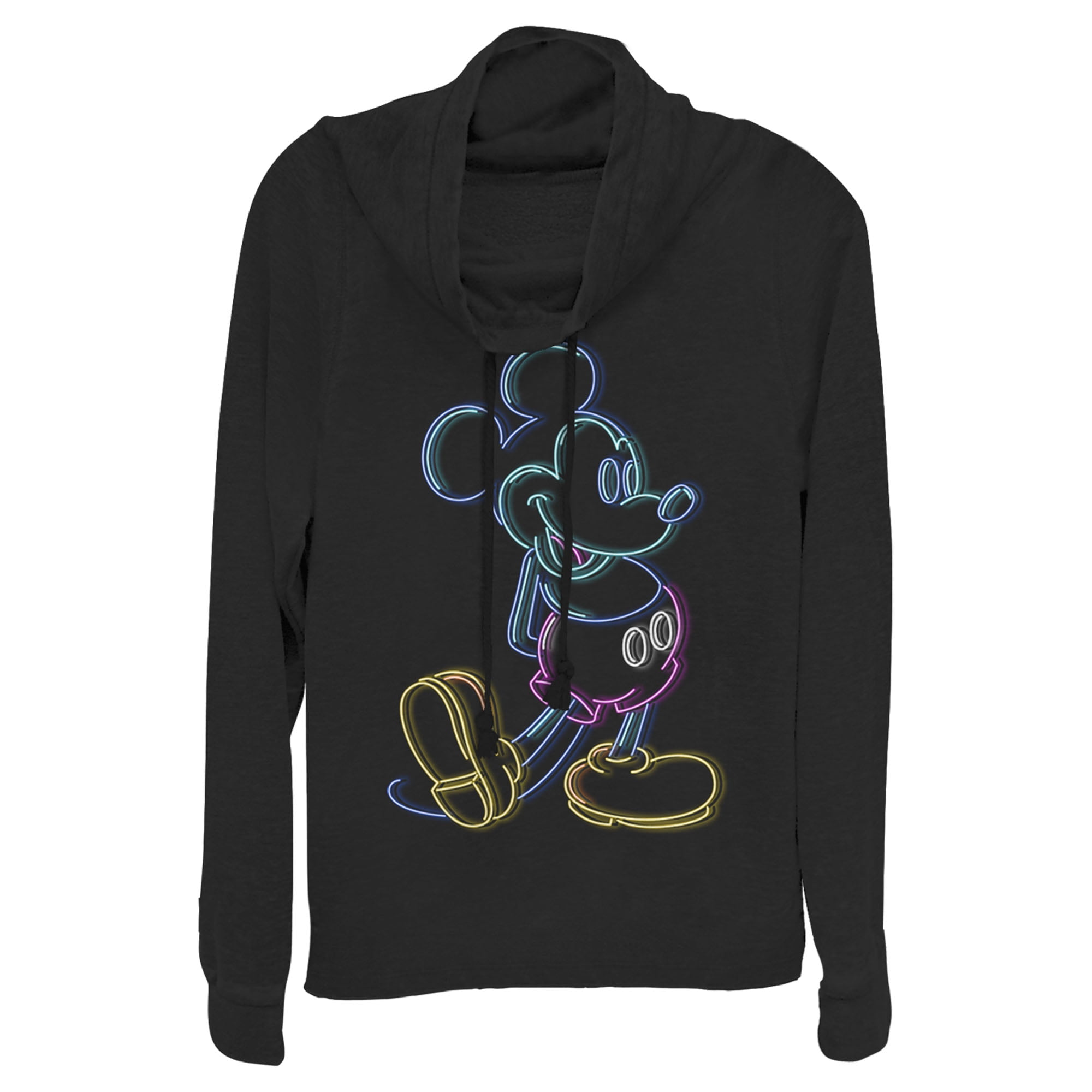 Junior's Mickey & Friends Bright Neon Mickey Mouse Outline Cowl Neck ...