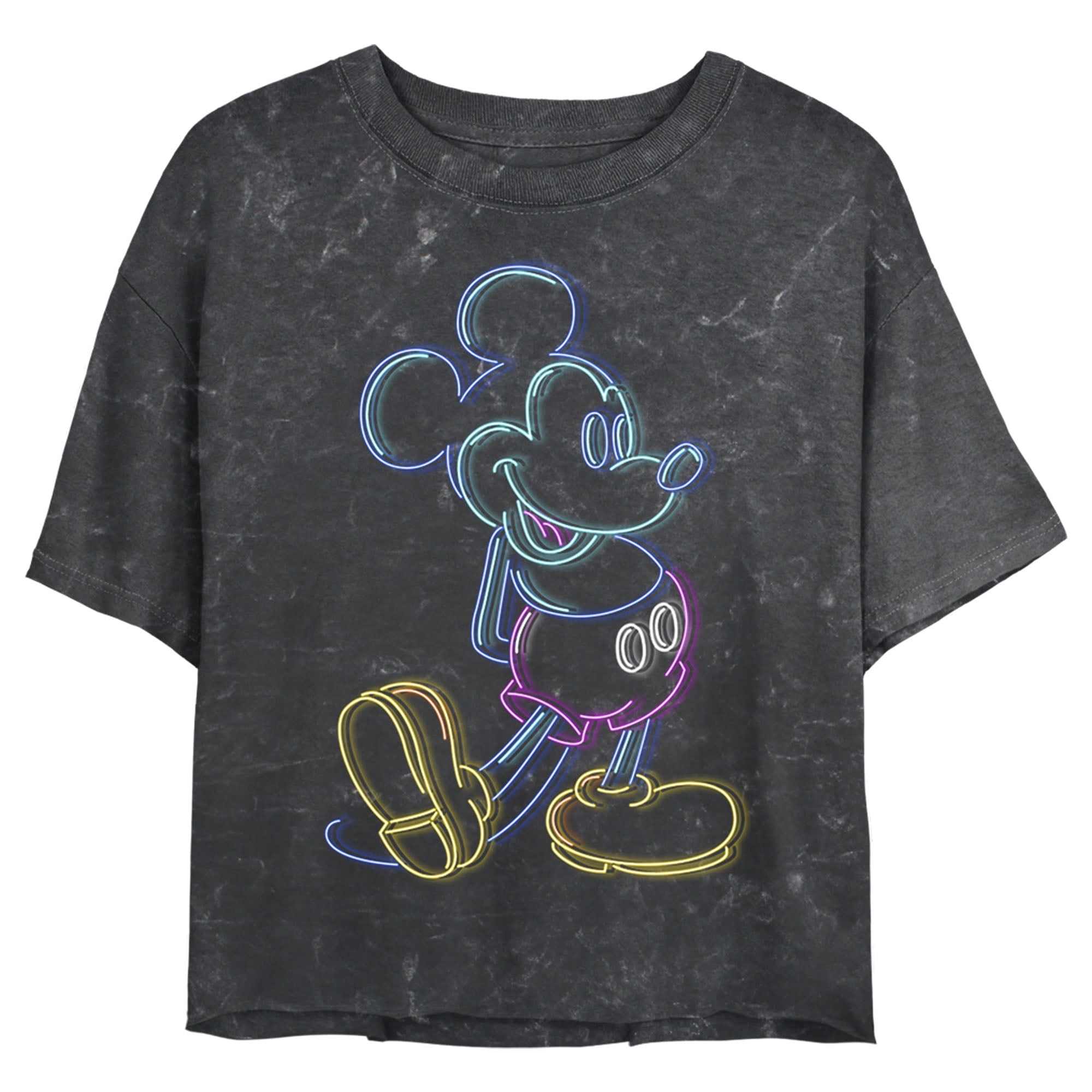 Junior's Mickey & Friends Bright Neon Mickey Mouse Outline Crop Graphic ...