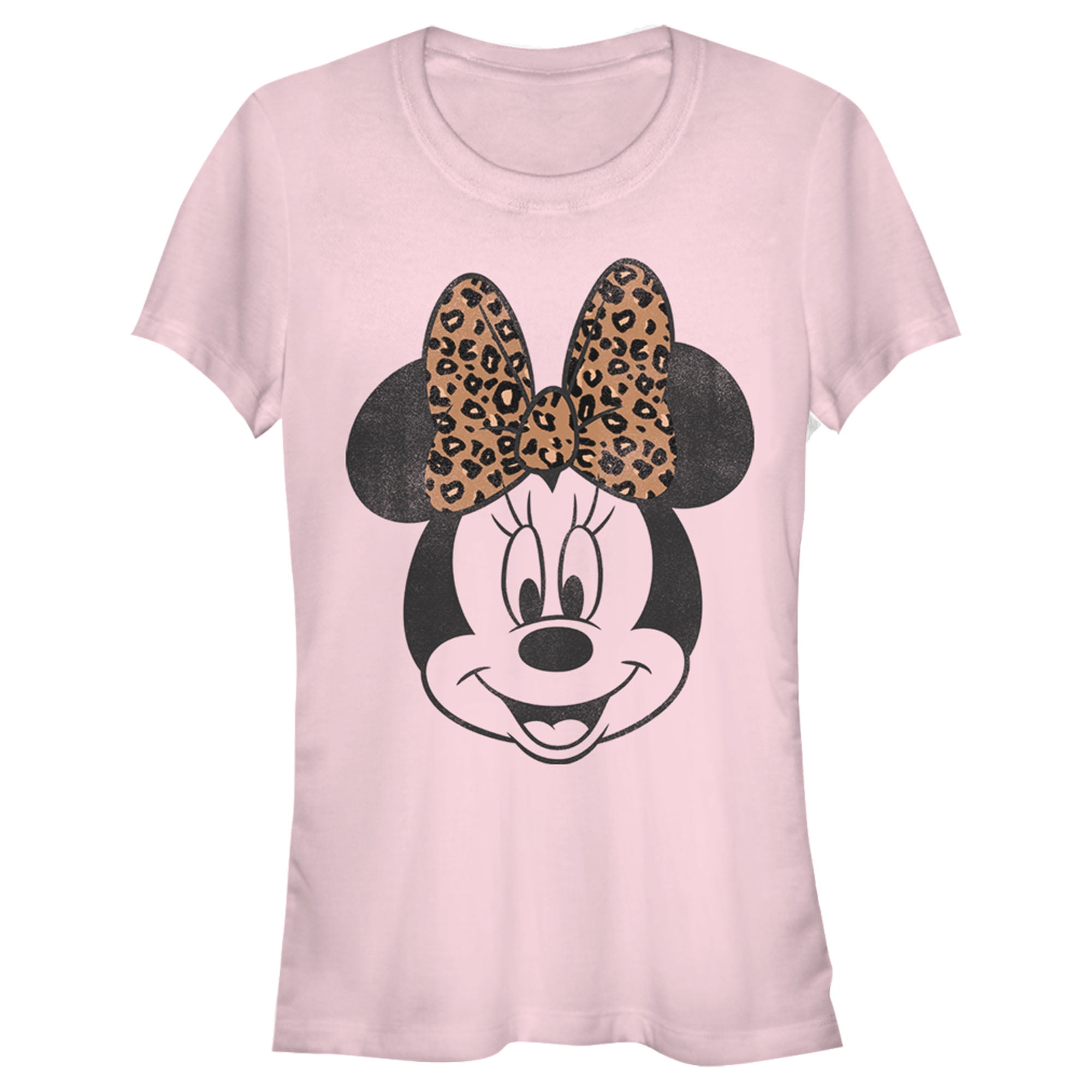 Junior's Mickey & Friends Minnie Mouse Cheetah Print Bow Graphic Tee ...