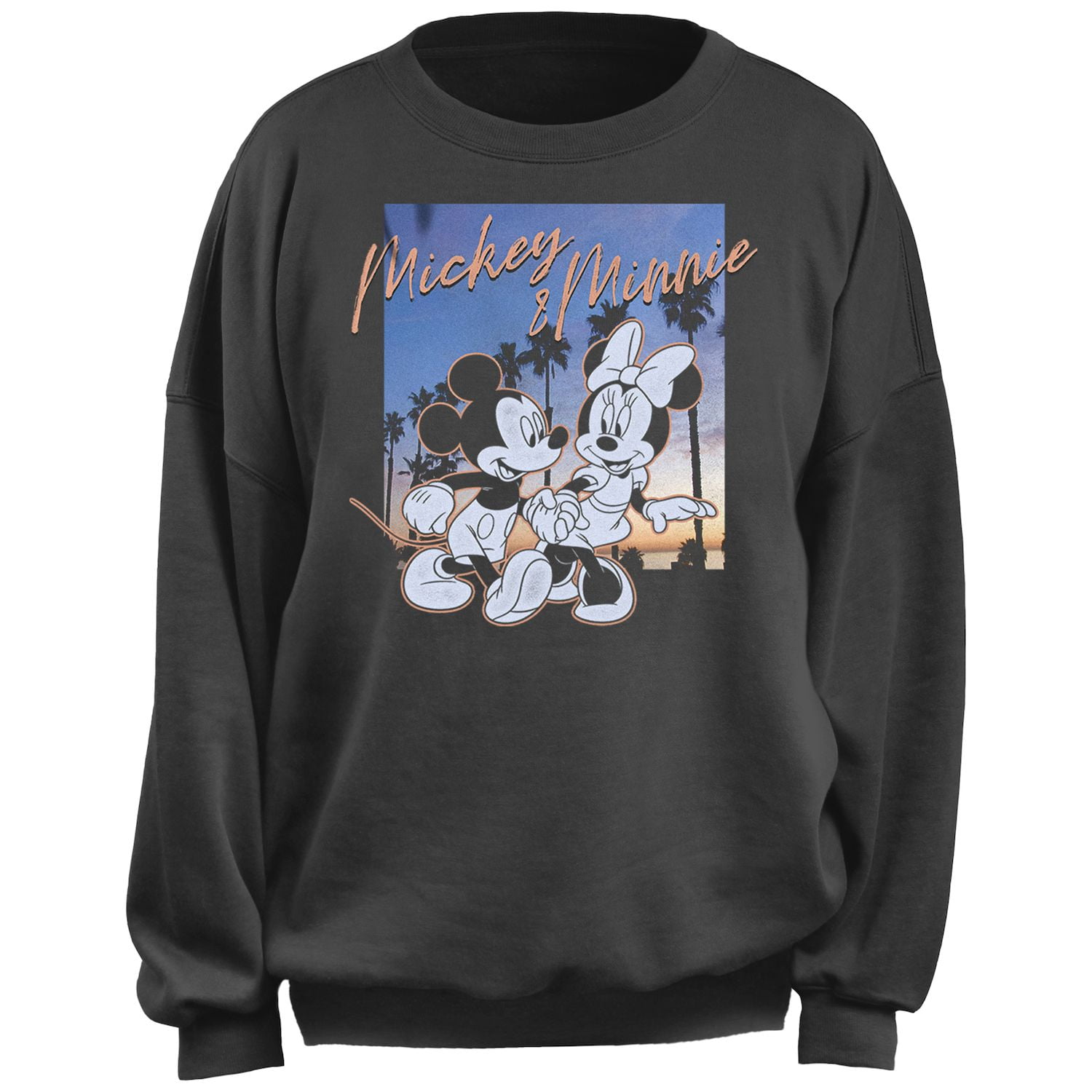 Junior's Mickey & Friends Sunset Palm Trees Couple Sweatshirt Charcoal ...