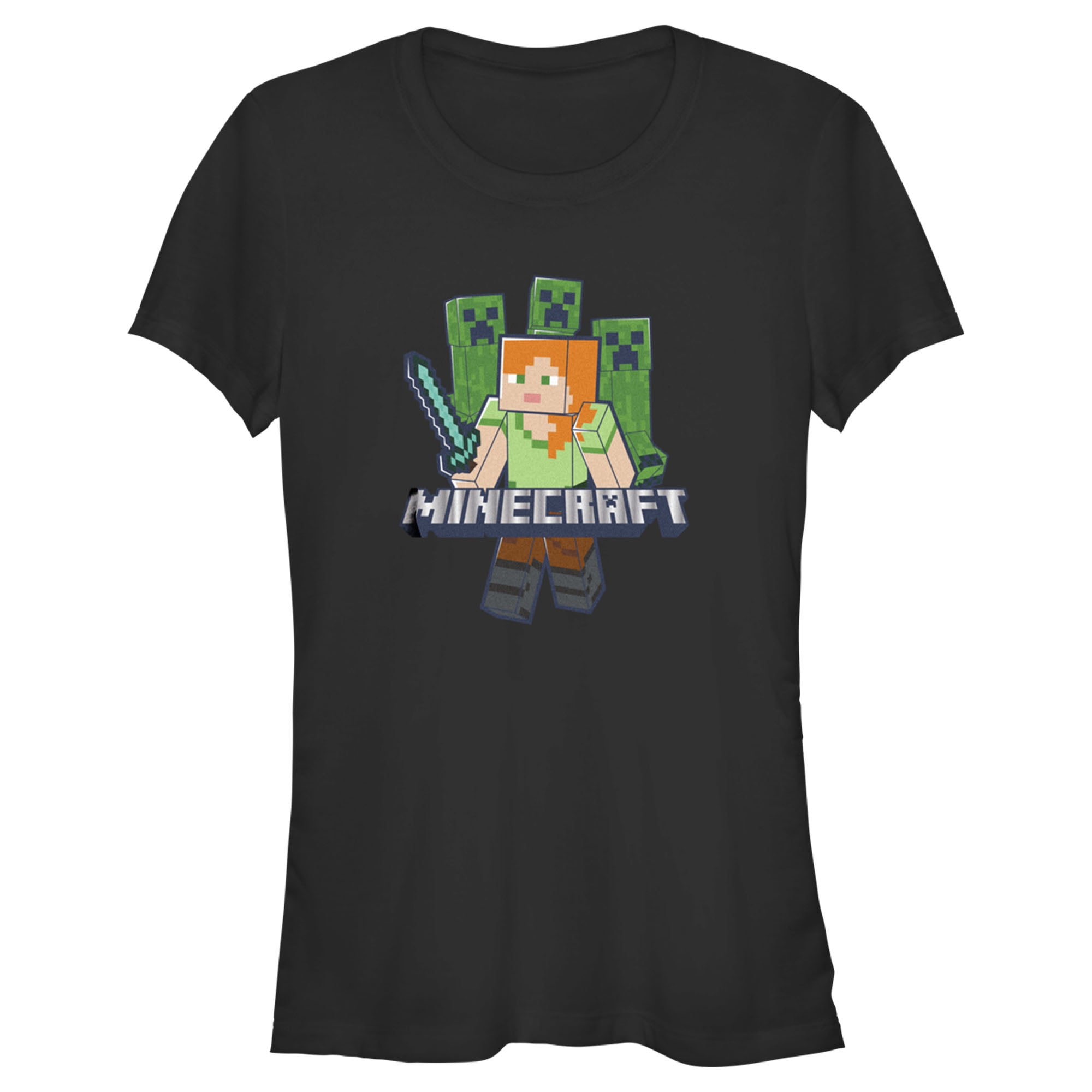 Junior's Minecraft Alex and Creepers Graphic Tee Black Large - Walmart.com