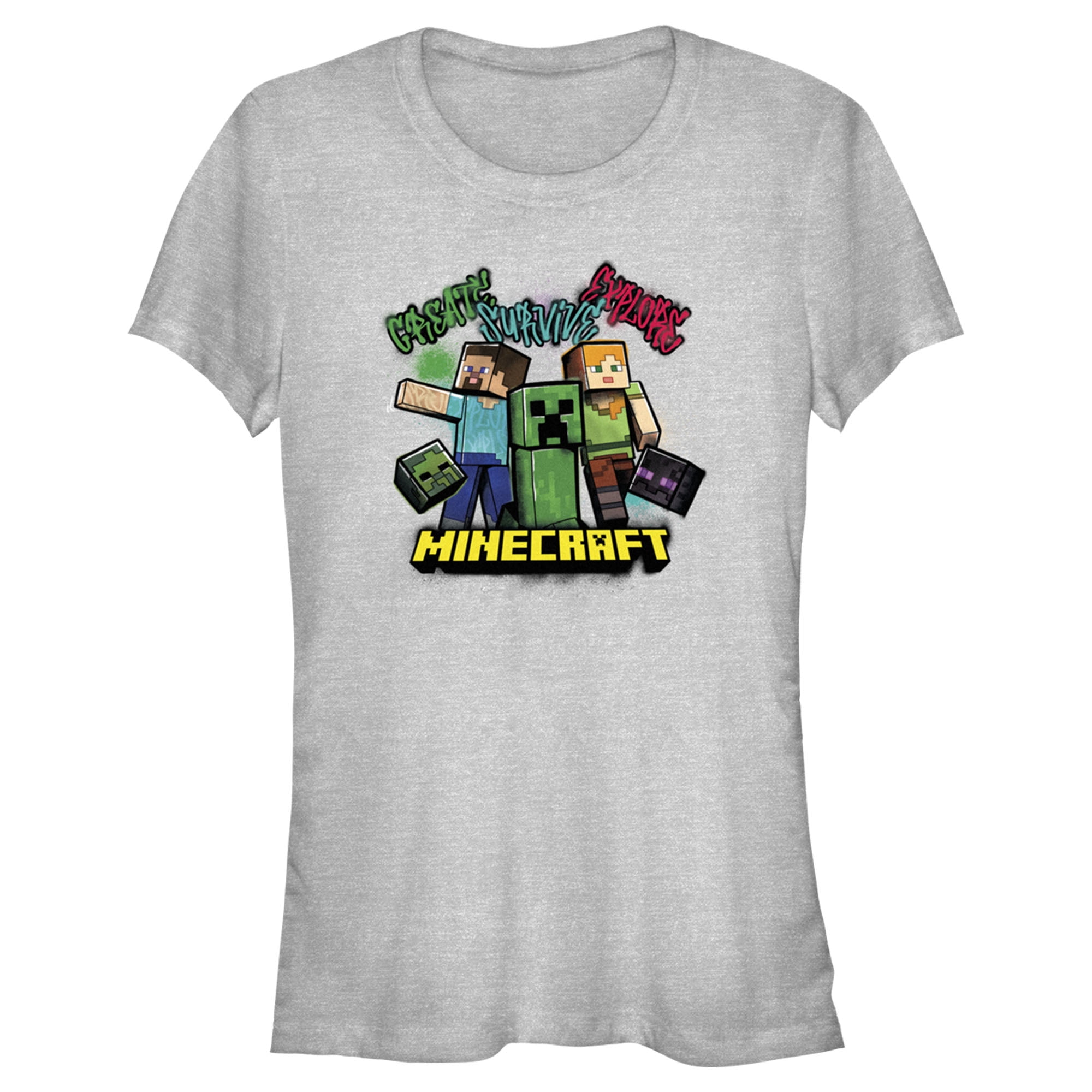 Junior's Minecraft Create Survive Explore Alex and Steve Graphic Tee ...