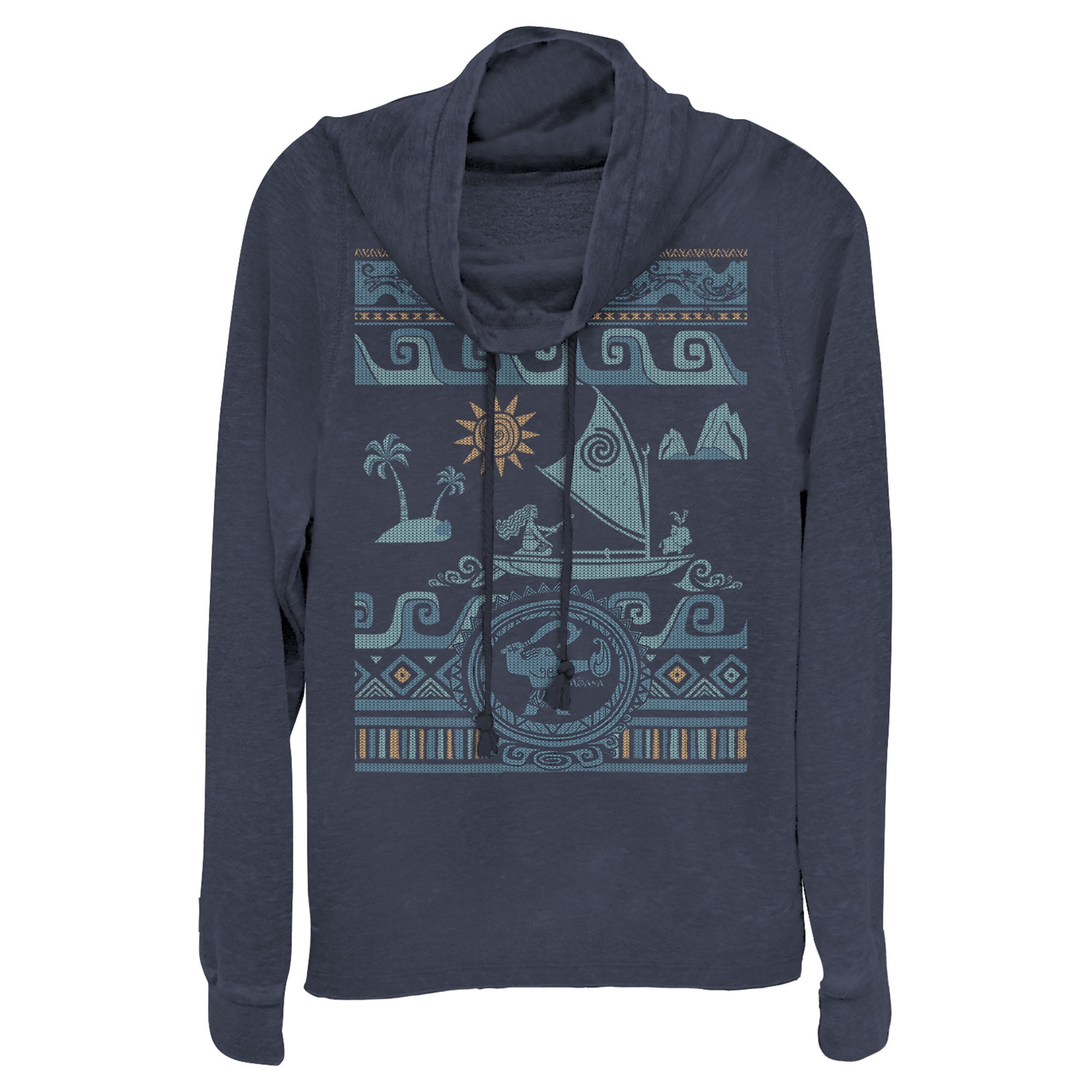Junior's Moana Ocean Journey Pattern Cowl Neck Sweatshirt - Walmart.com
