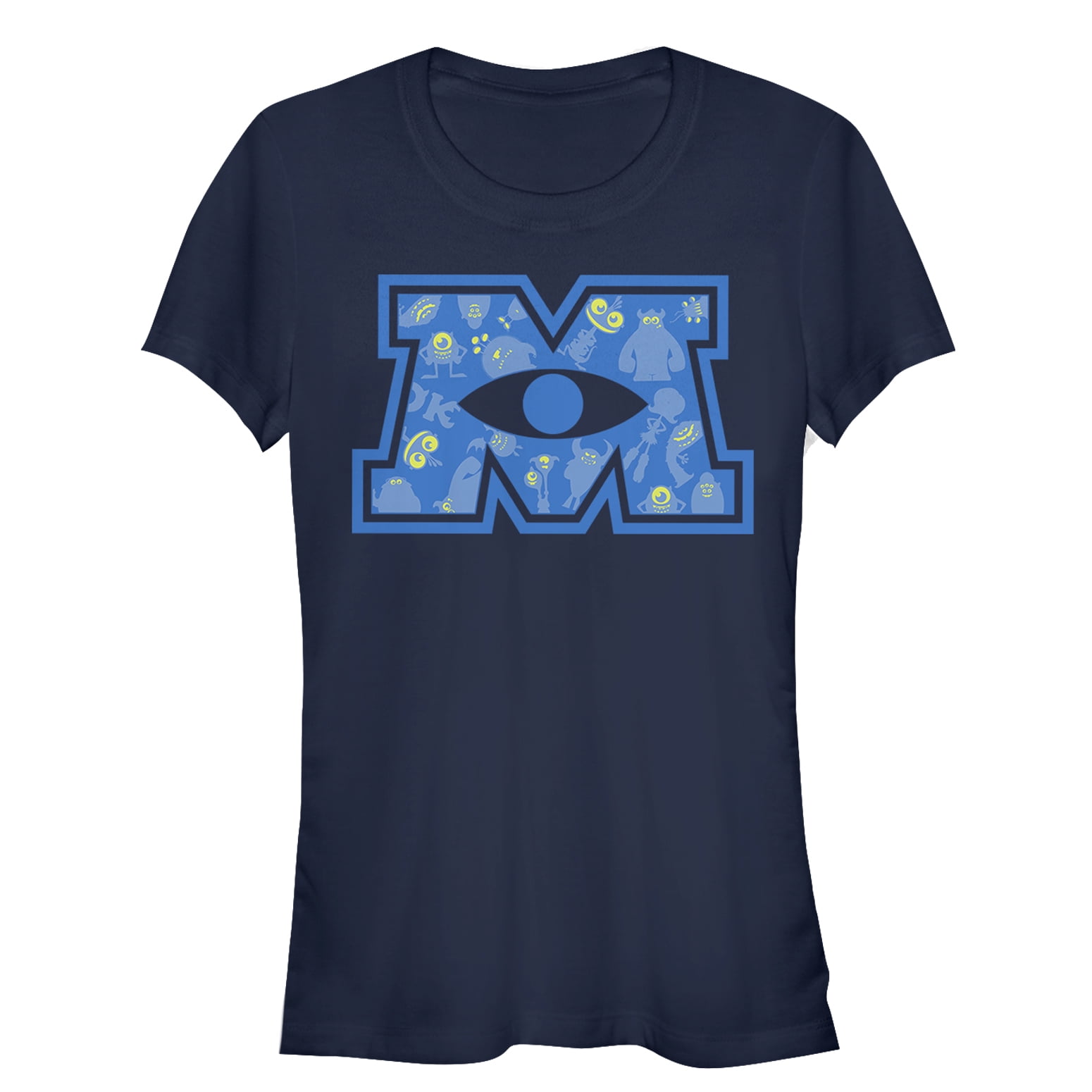 Junior's Monsters Inc M Eyeball Logo Graphic Tee Navy Blue Small ...
