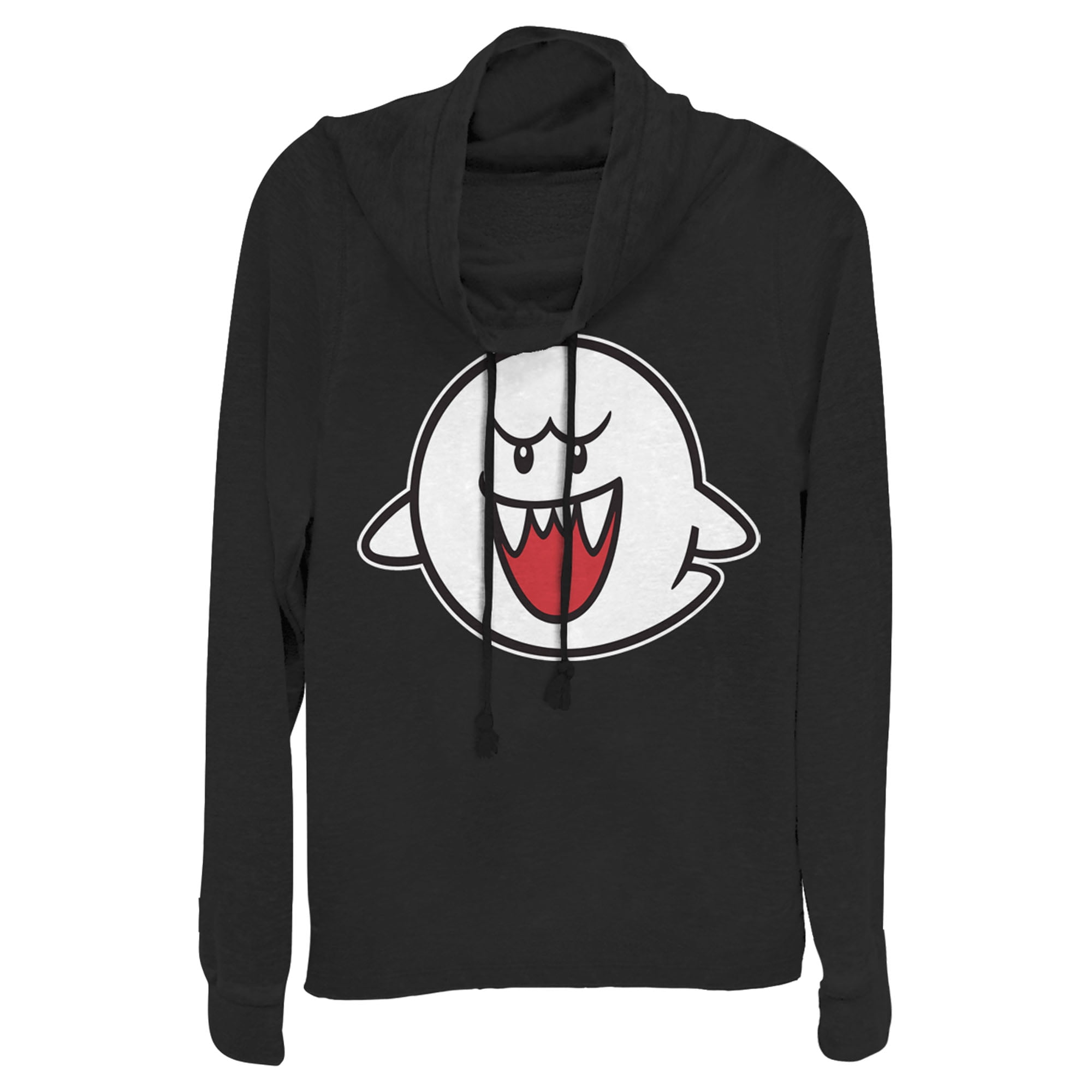 Junior's Nintendo Mario Boo Ghost Cowl Neck Sweatshirt Black 4X Large ...