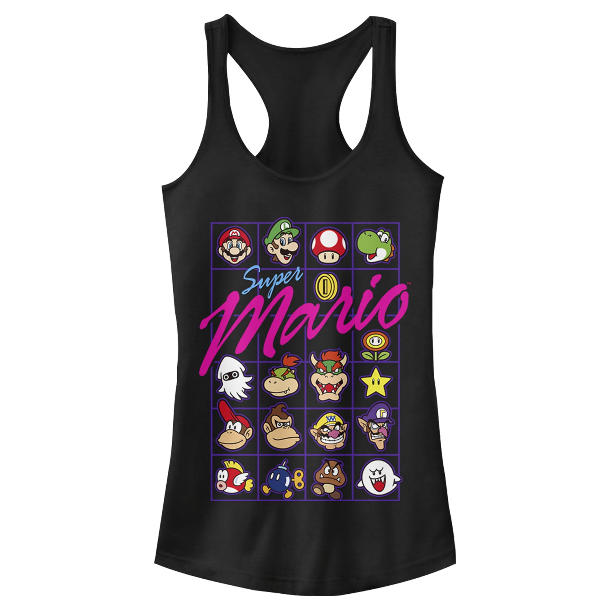 Junior's Nintendo Mario Character Grid Racerback Tank Top Black X Large ...