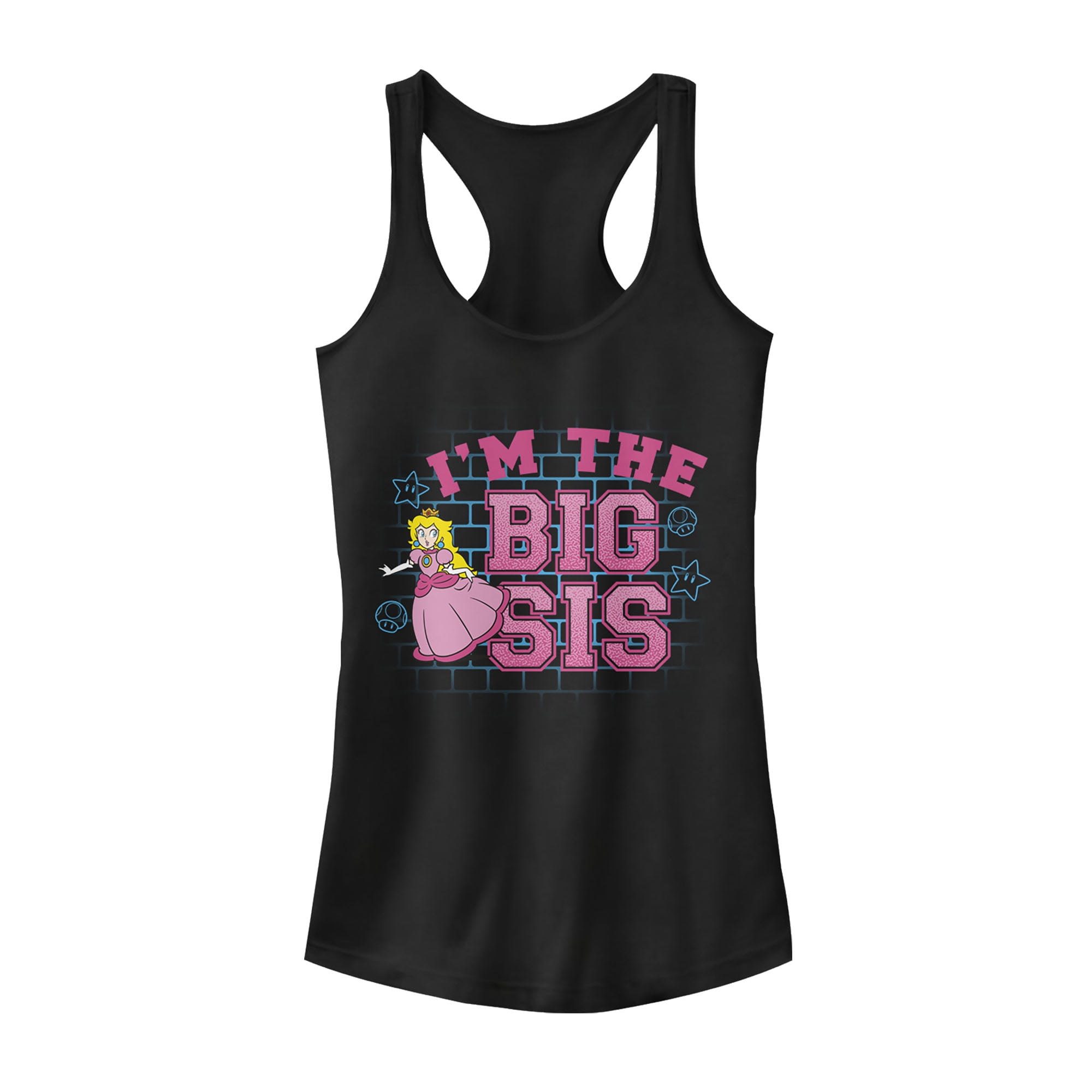 Junior's Nintendo Princess Peach Big Sis Racerback Tank Top Black X ...