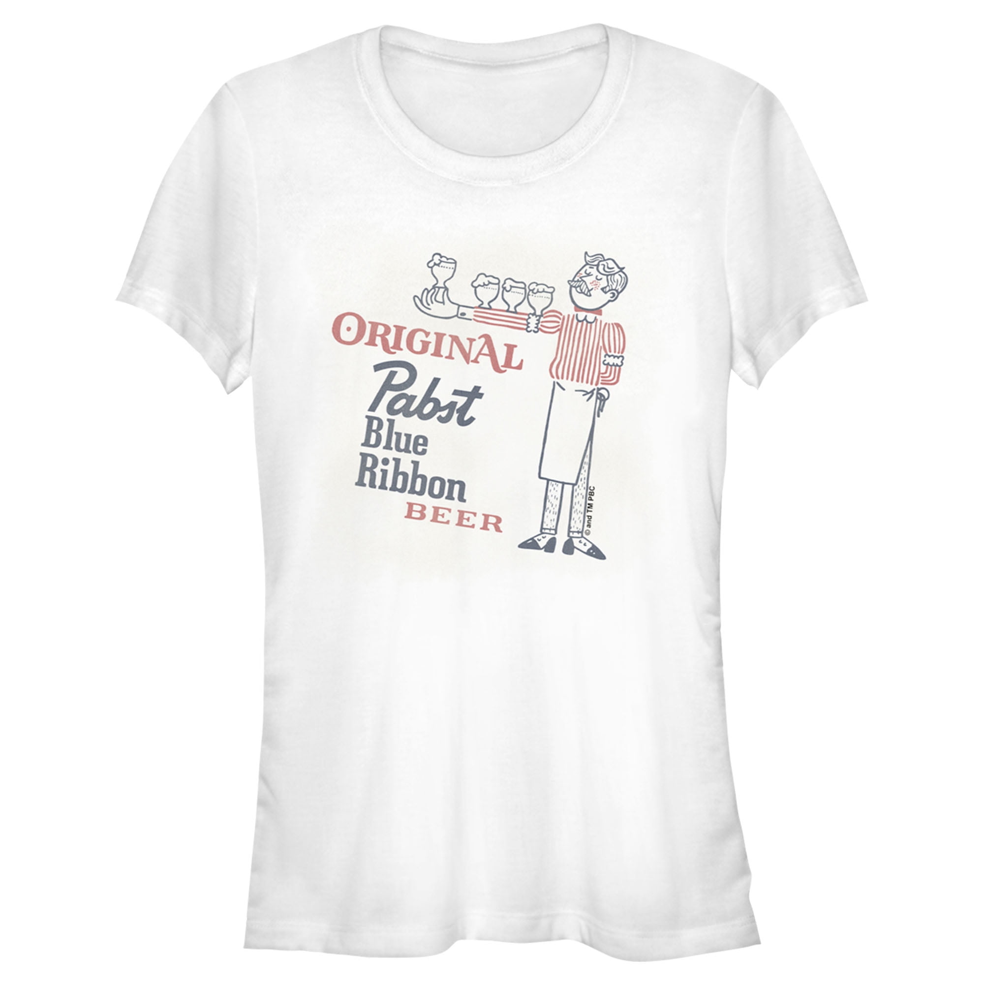 Junior's Pabst Waiter Blue Ribbon Graphic Tee White Large - Walmart.com