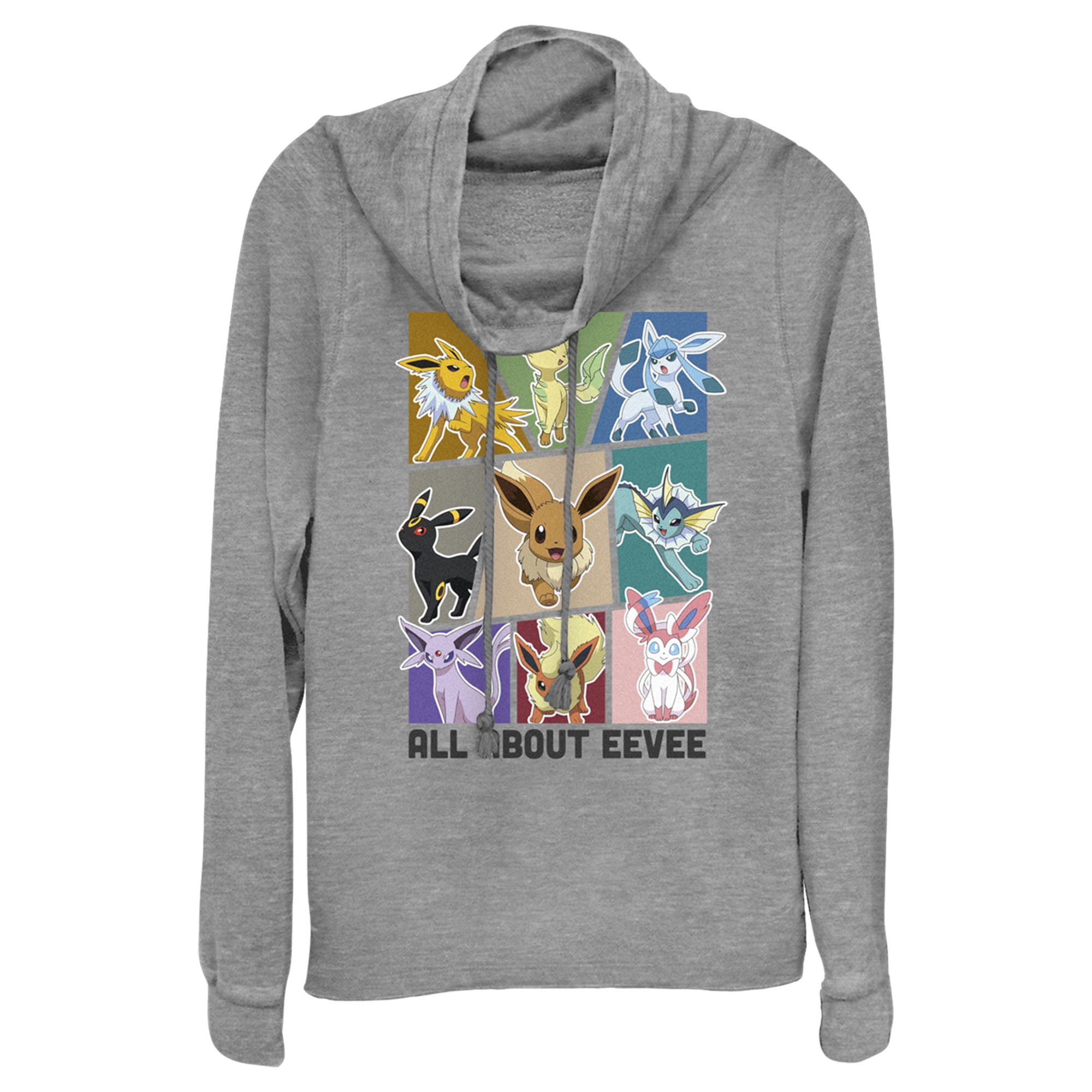 Junior's Pokemon All About Eevee Eeveeloution Cowl Neck Sweatshirt Gray ...