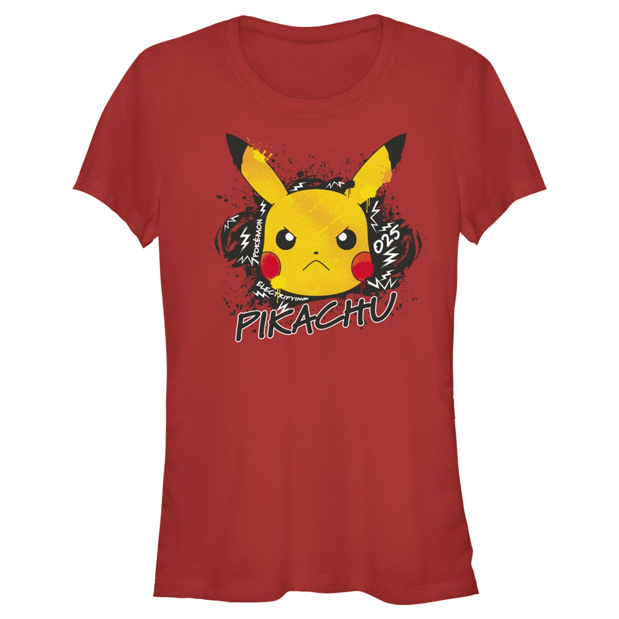 Junior's Pokemon Angry Pikachu Graphic Tee Red Medium - Walmart.com