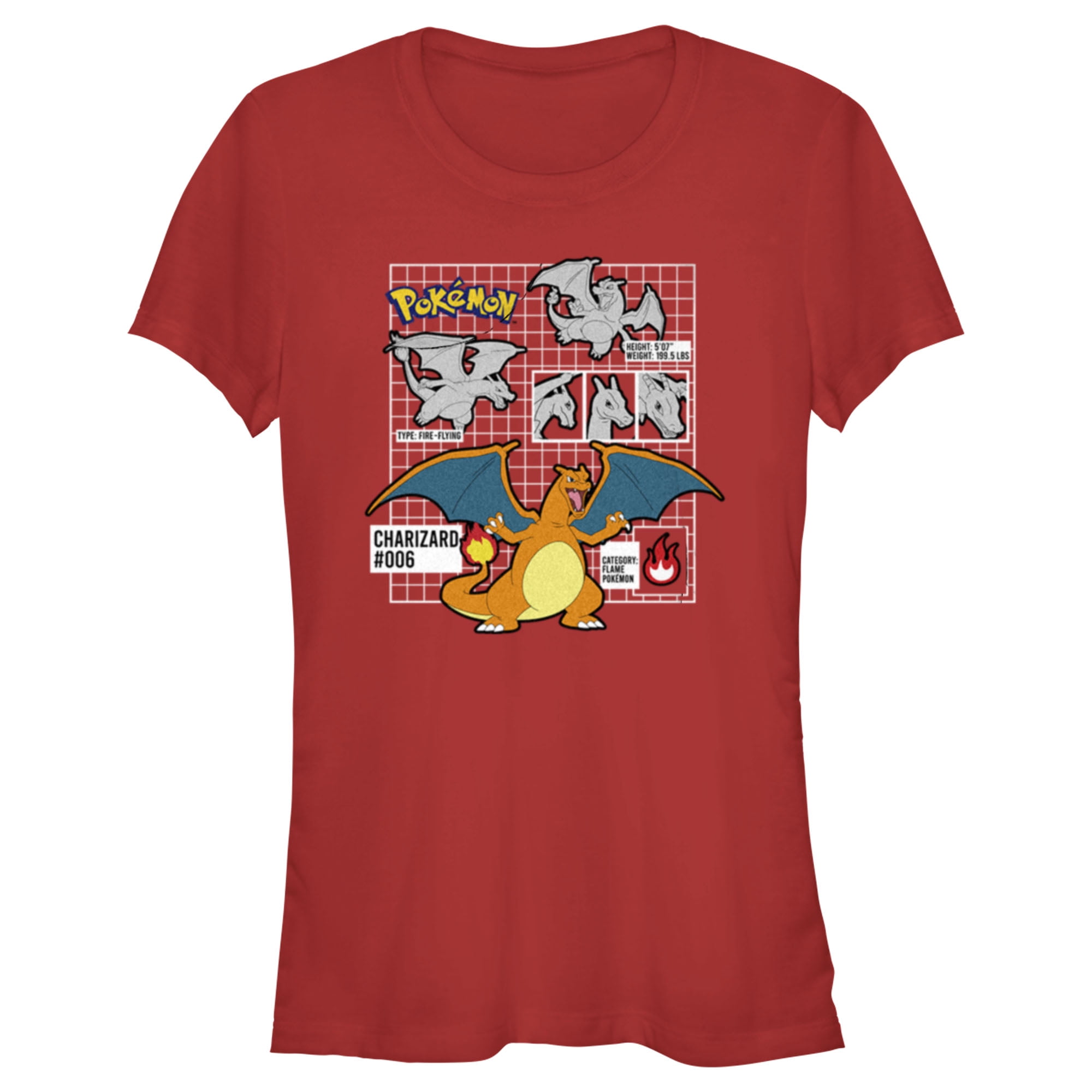 Junior's Pokemon Charizard Info Grid Graphic Tee Red Large - Walmart.com