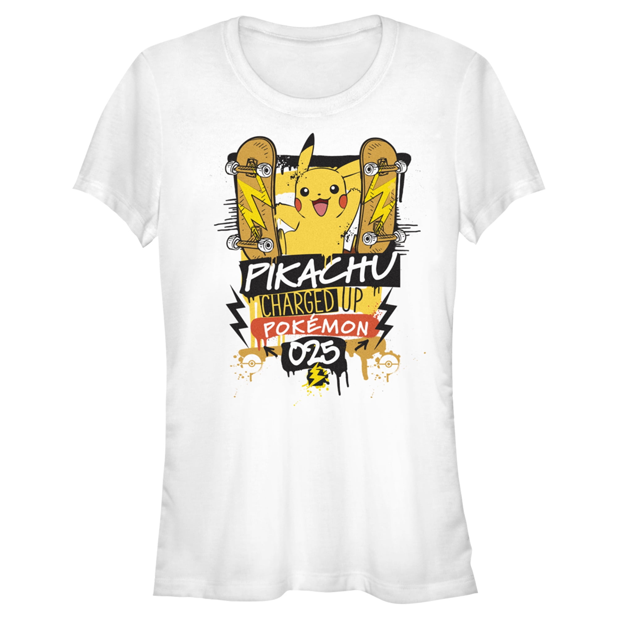 Junior's Pokemon Pikachu Charged Up Graphic Tee White Small - Walmart.com