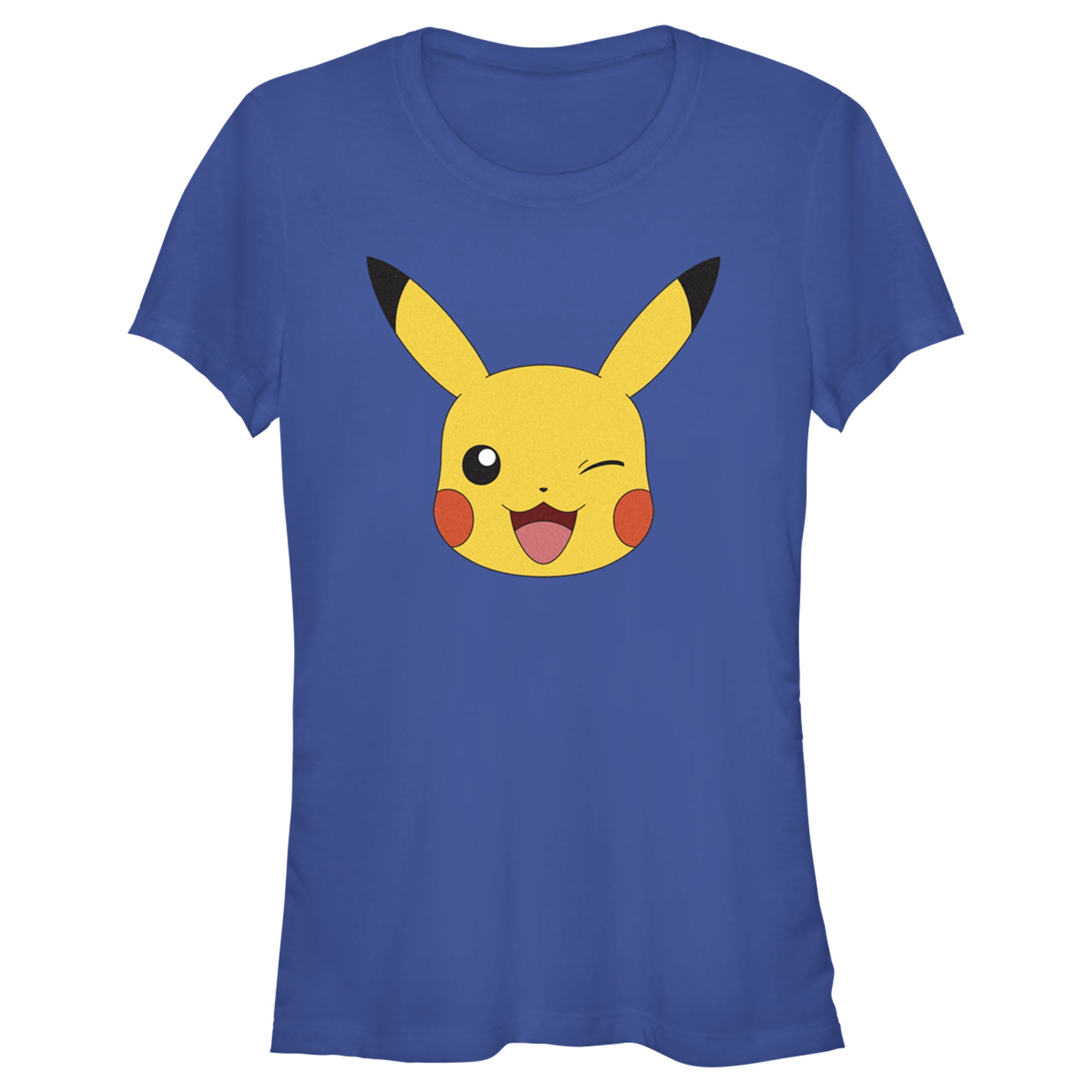 Junior's Pokemon Pikachu Wink Face Graphic Tee Royal Blue Large ...