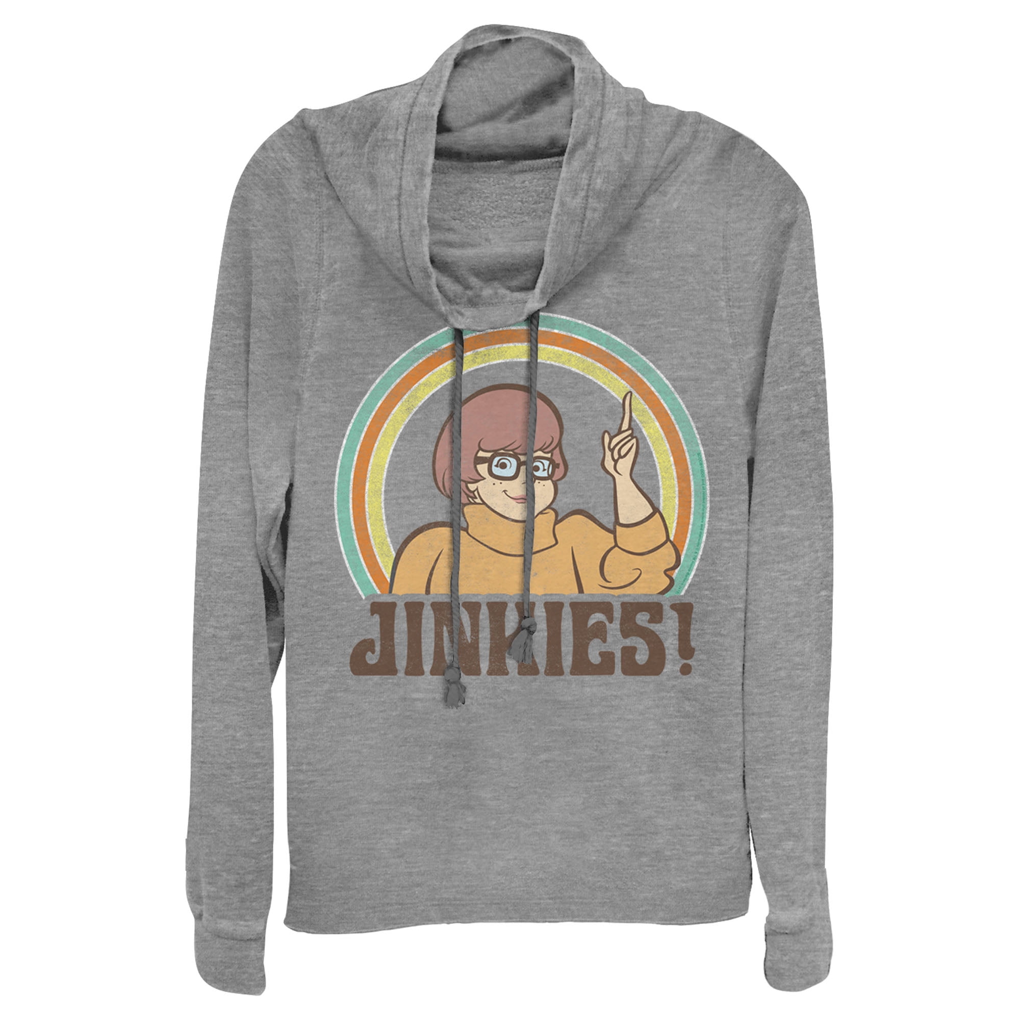 Junior's Scooby Doo Velma Jinkies Retro Cowl Neck Sweatshirt Gray ...