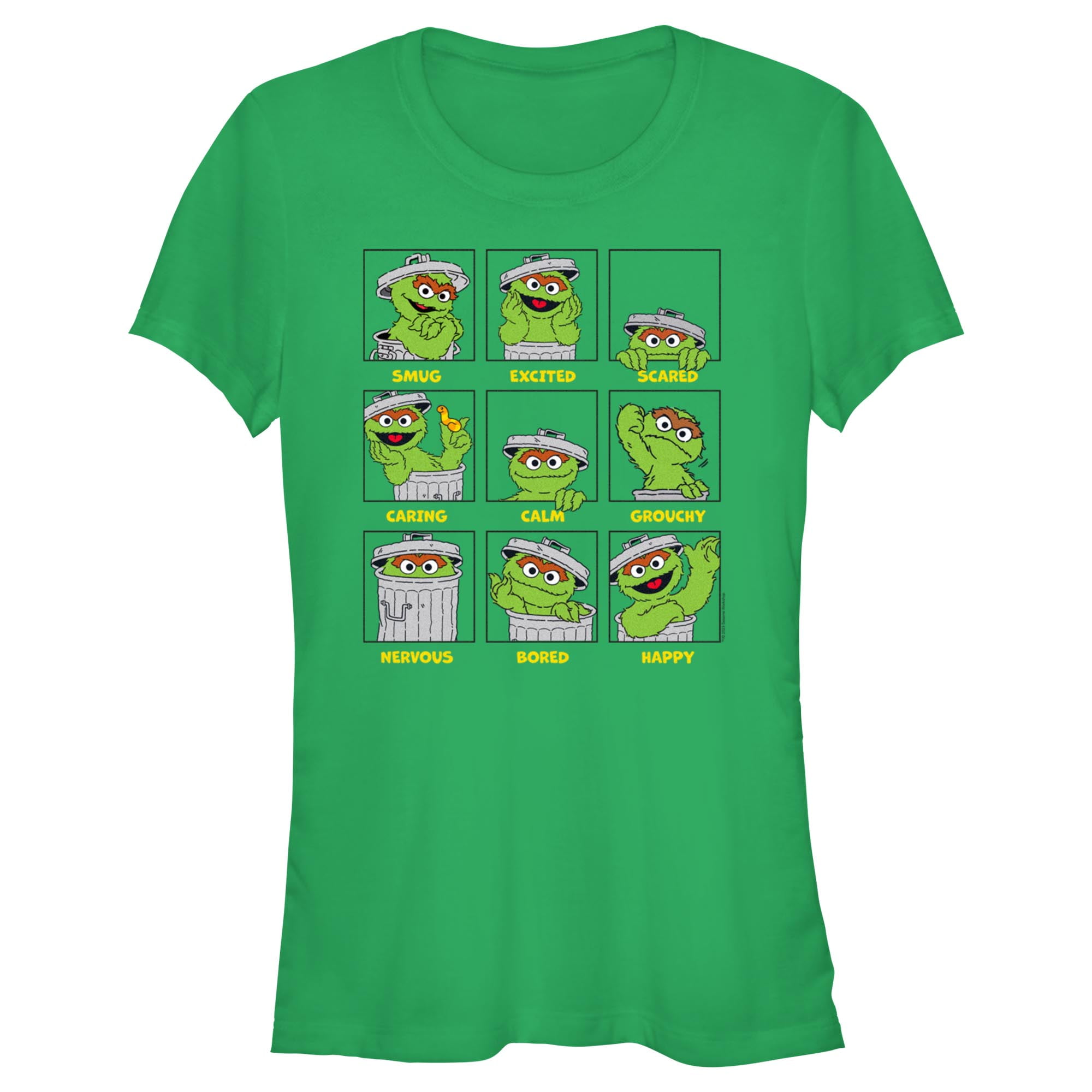 Junior's Sesame Street Emotions Of Oscar the Grouch Graphic T-Shirt ...