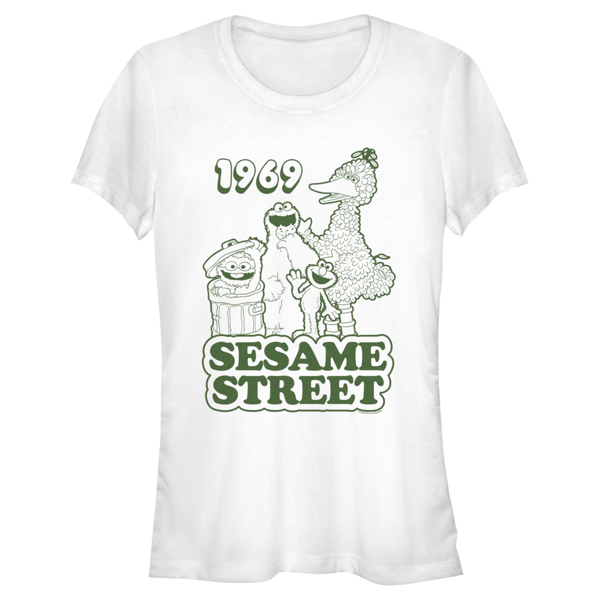 Junior's Sesame Street Group Green Outline 1969 Graphic T-Shirt ...