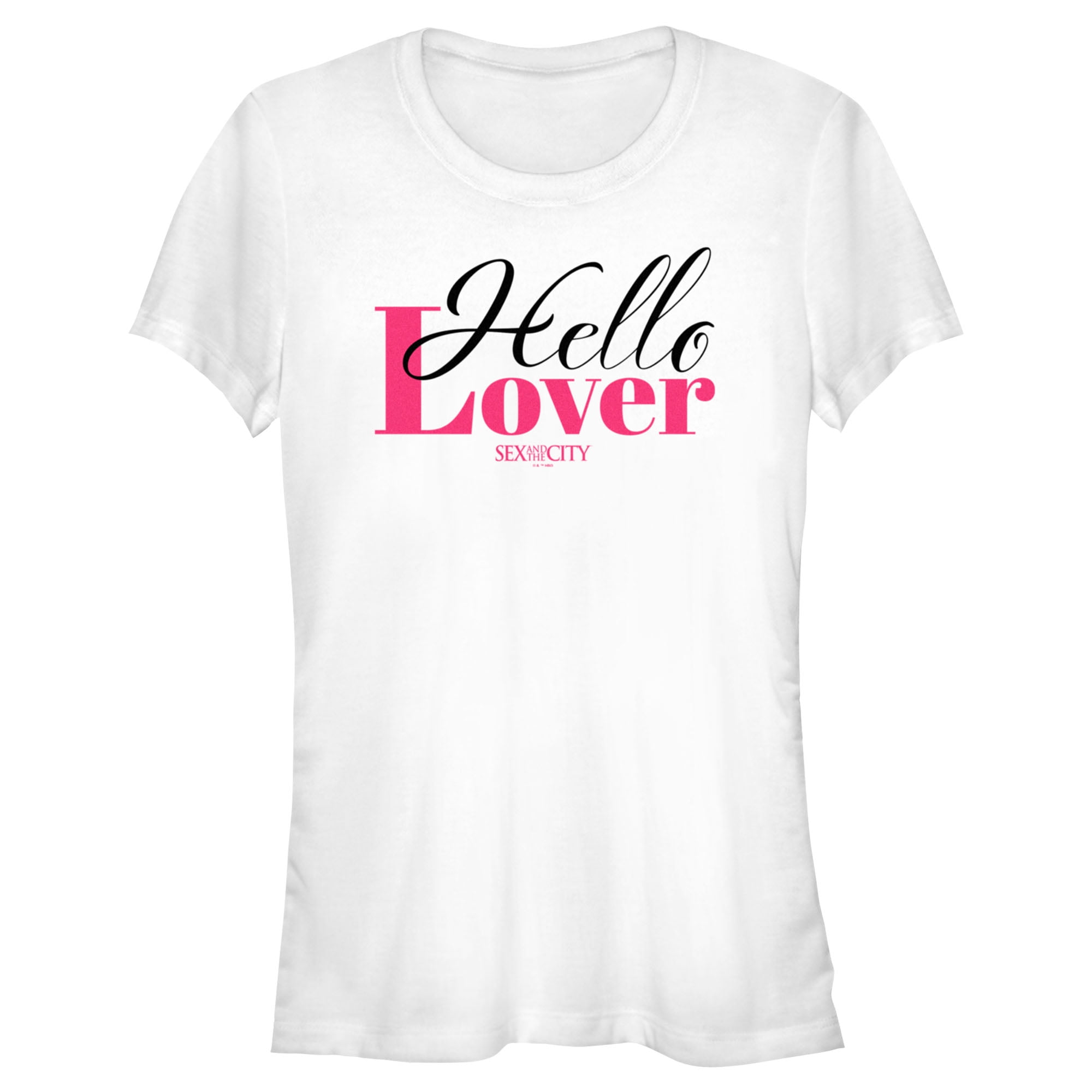 Junior's Sex and the City Carrie Hello Lover Cursive Graphic Tee White ...