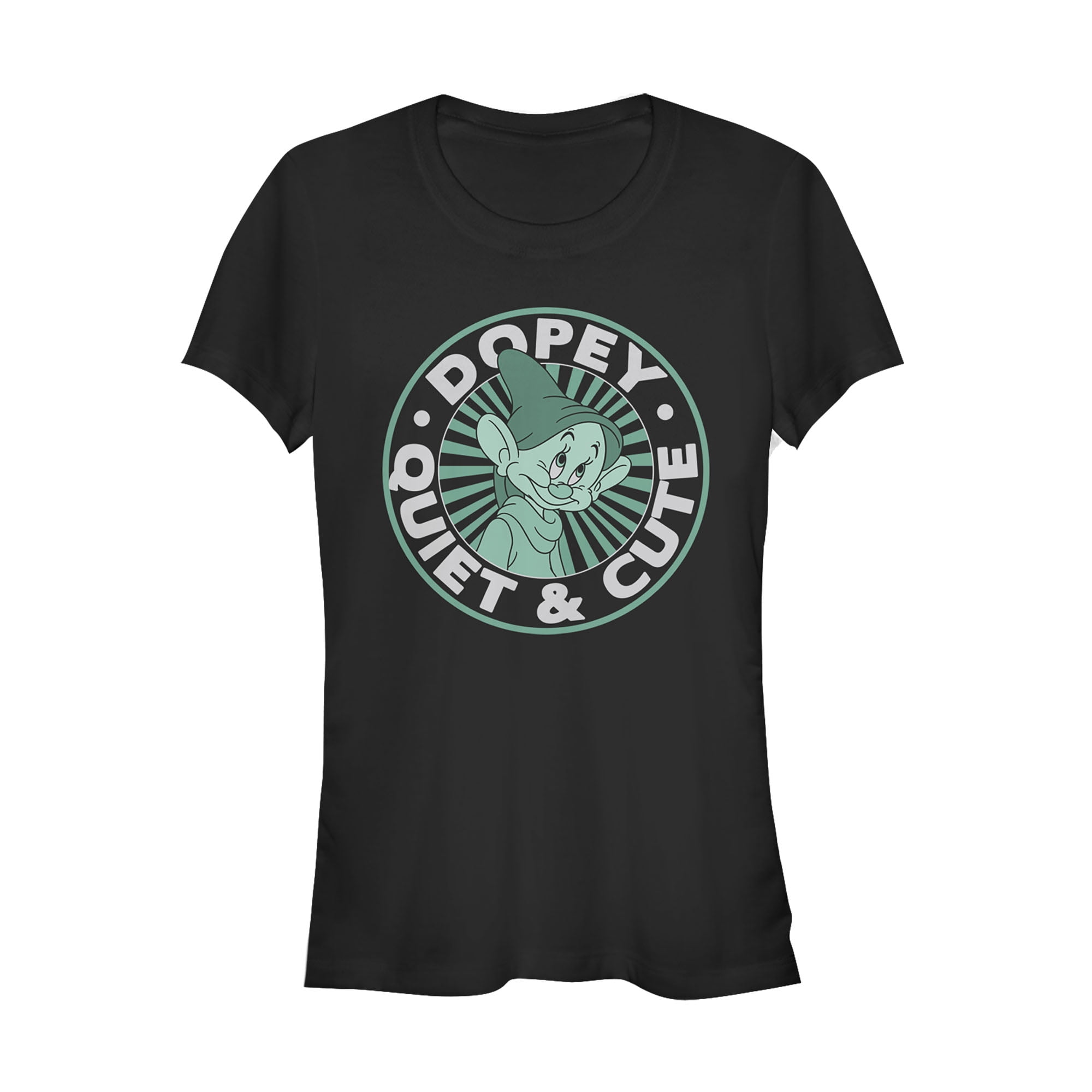 Junior's Snow White and the Seven Dwarfs Cute Dopey Graphic Tee Black ...