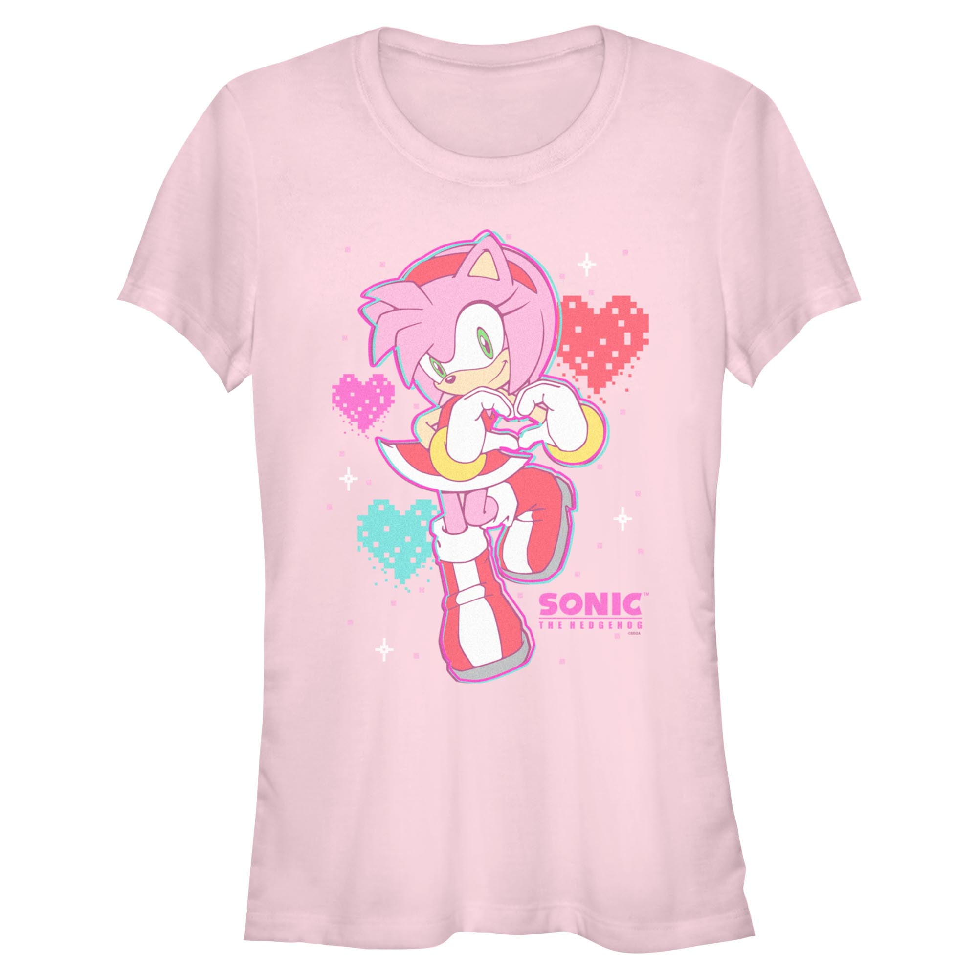 Junior's Sonic the Hedgehog Amy Heart Hands Graphic T-Shirt - Walmart.com