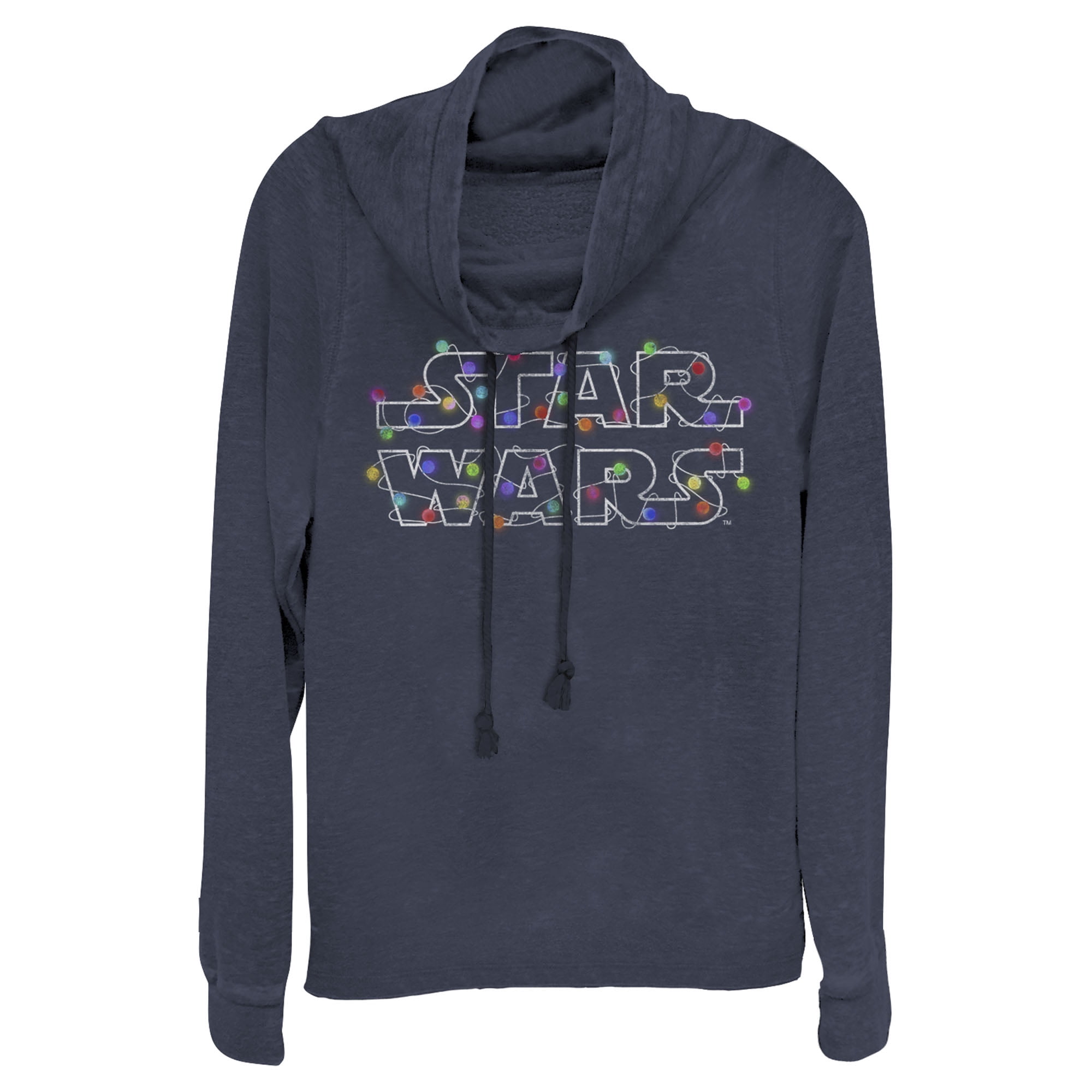 Junior's Star Wars Christmas Logo String Lights Cowl Neck Sweatshirt ...