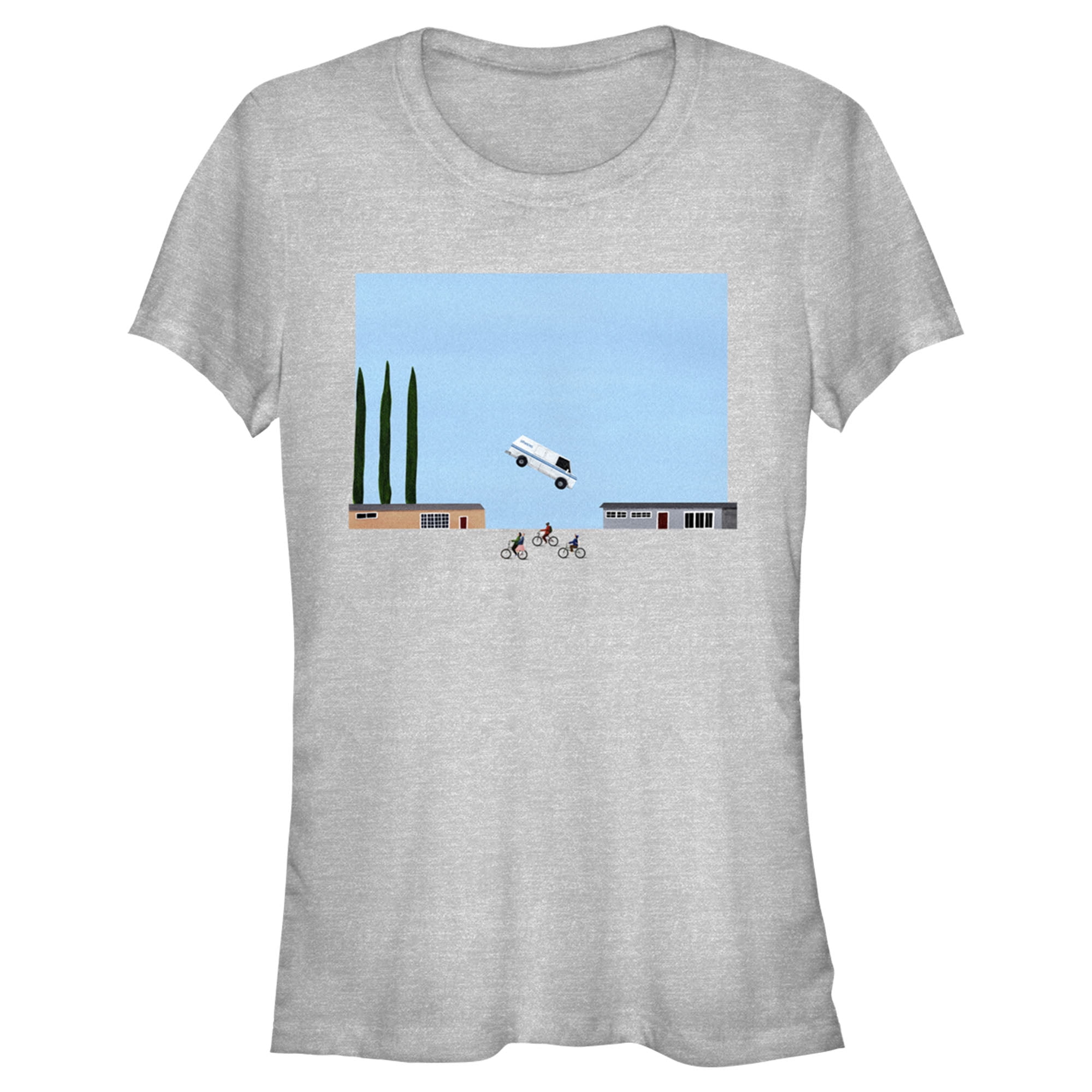 Junior's Stranger Things Runaway Flying Van Scene Graphic T-Shirt ...