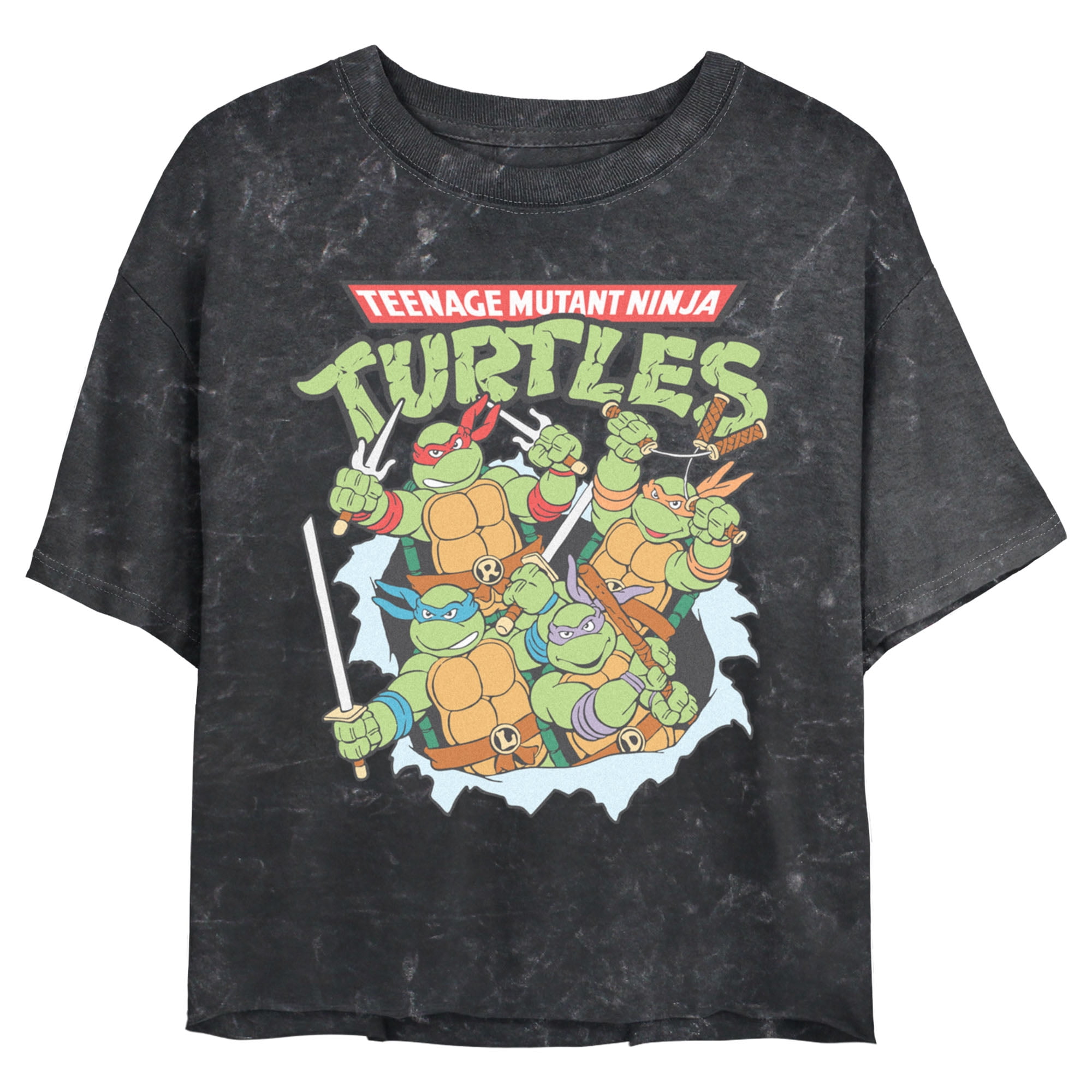 Junior's Teenage Mutant Ninja Turtles Team in Action Graphic Crop T ...