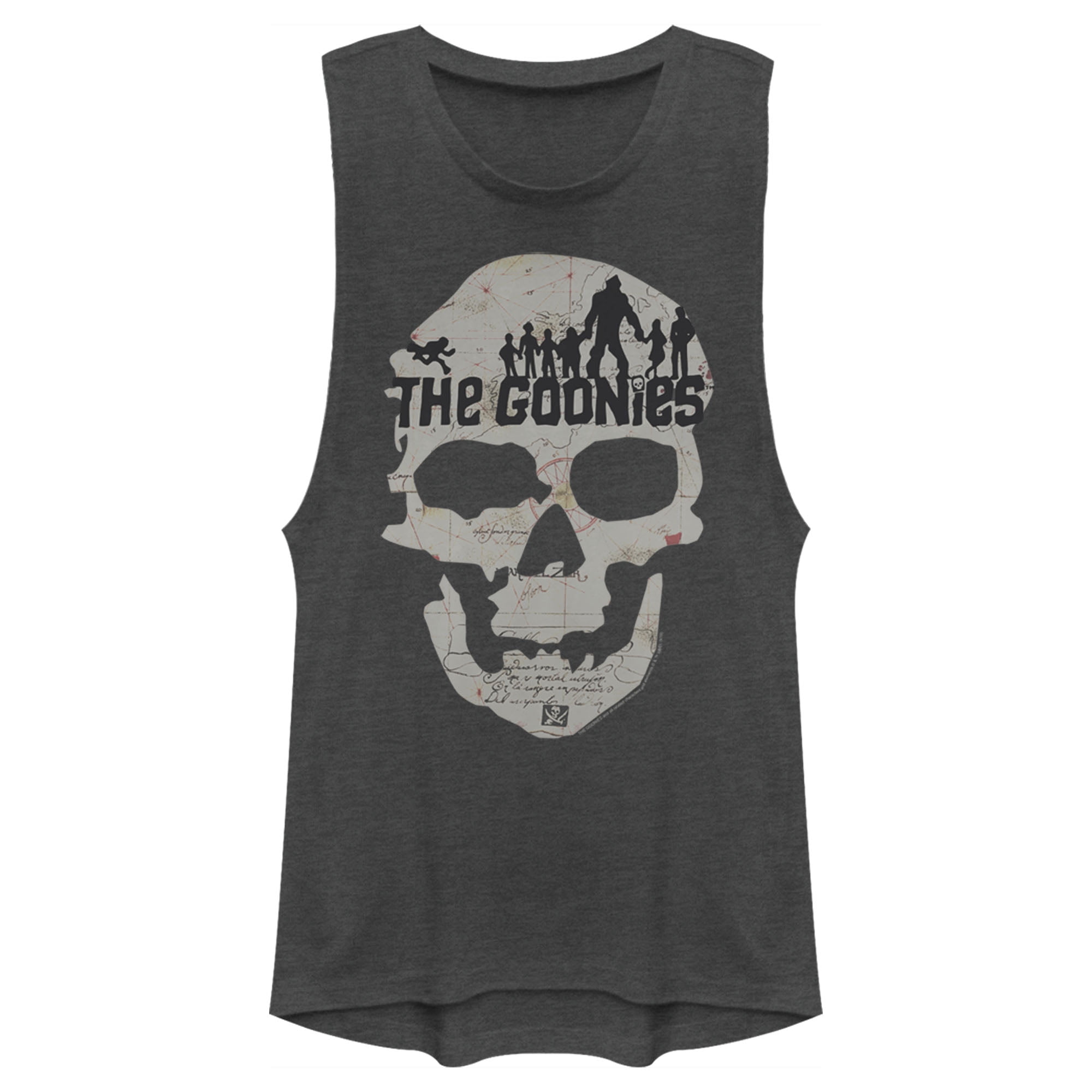 Junior's The Goonies Skull Map Logo Festival Muscle Graphic Tee Charcoal Large - Walmart.com