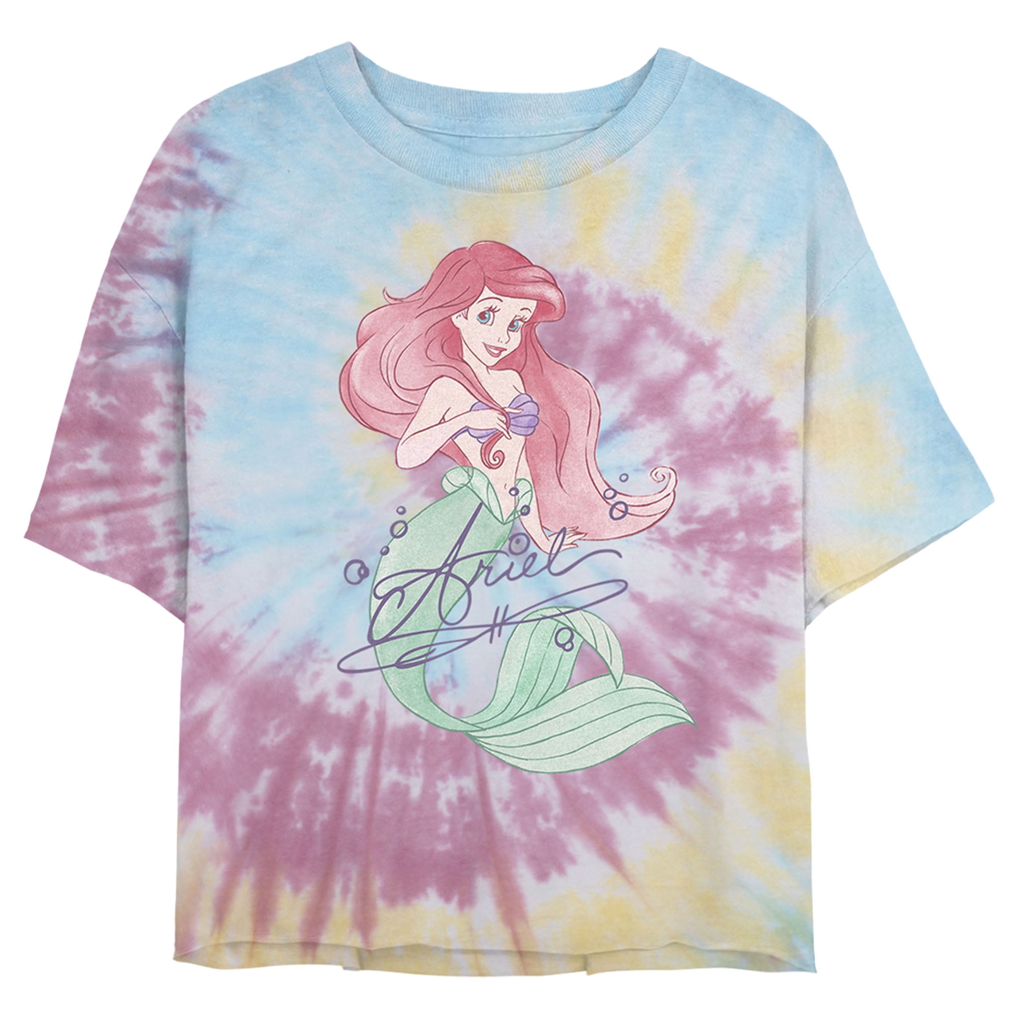 Junior's The Little Mermaid Ariel Watercolor Signature Crop Graphic Tee ...