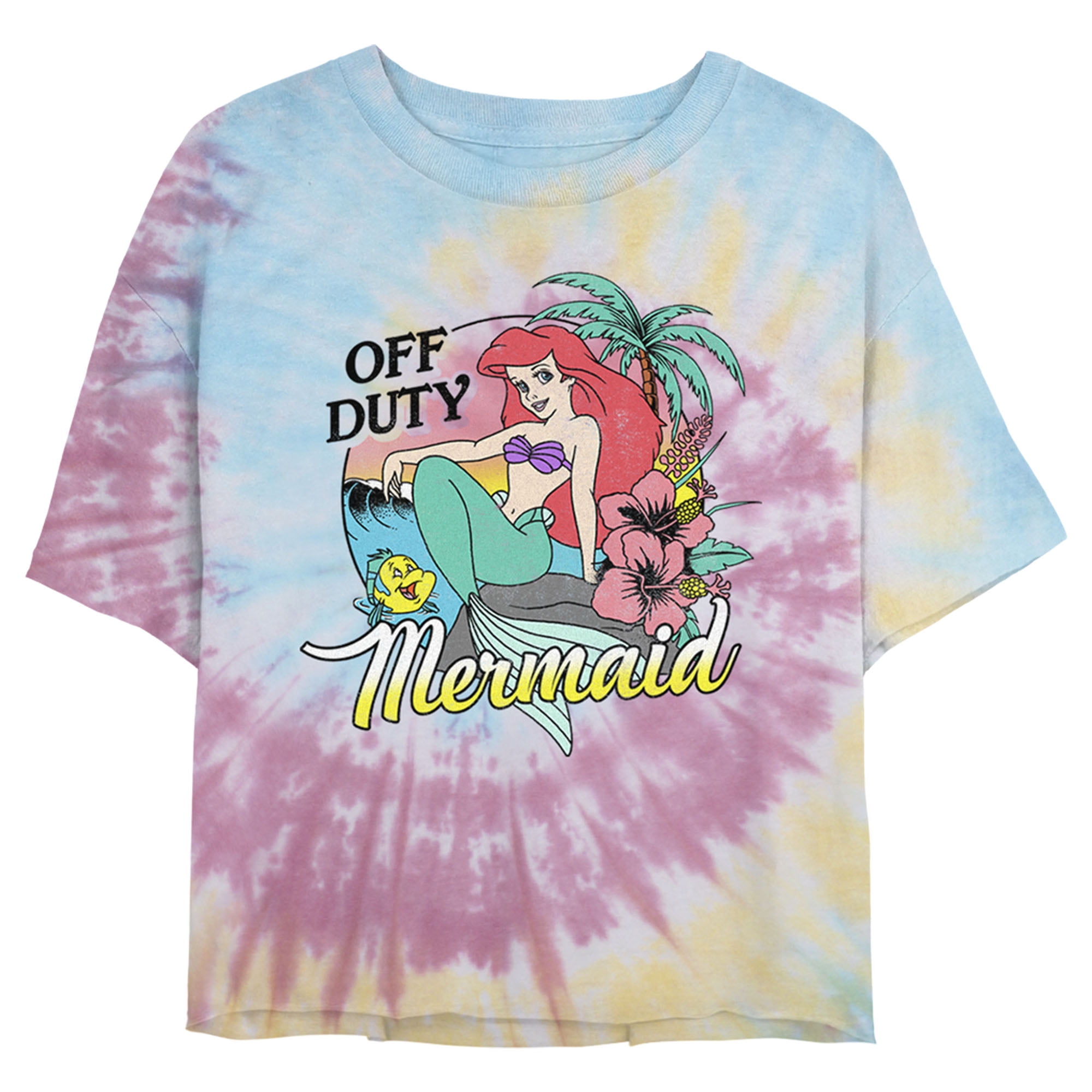 Junior's The Little Mermaid Off Duty Ariel Crop Graphic Tee Tie Dye ...