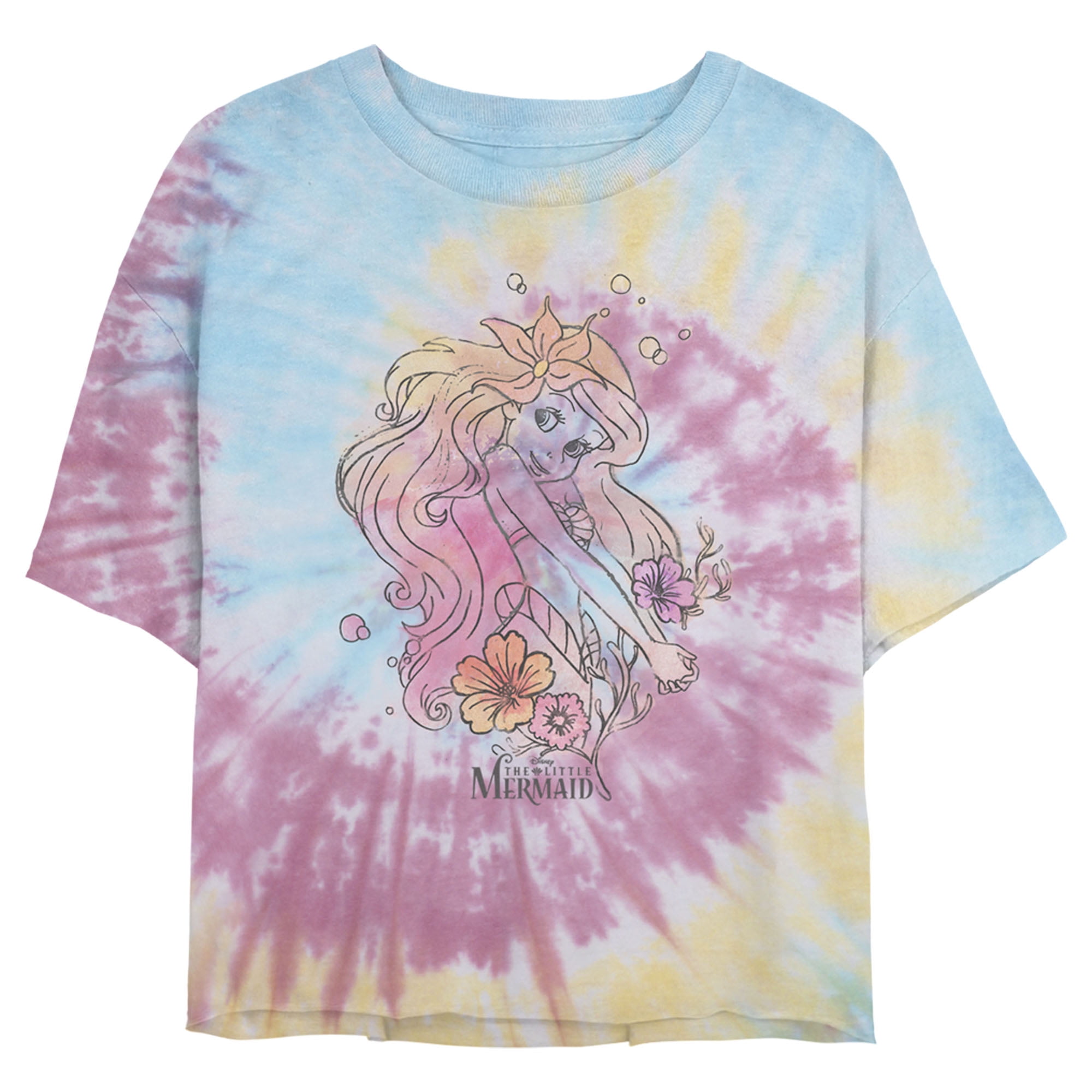 Junior's The Little Mermaid Watercolor Wish Crop Graphic Tee Tie Dye ...